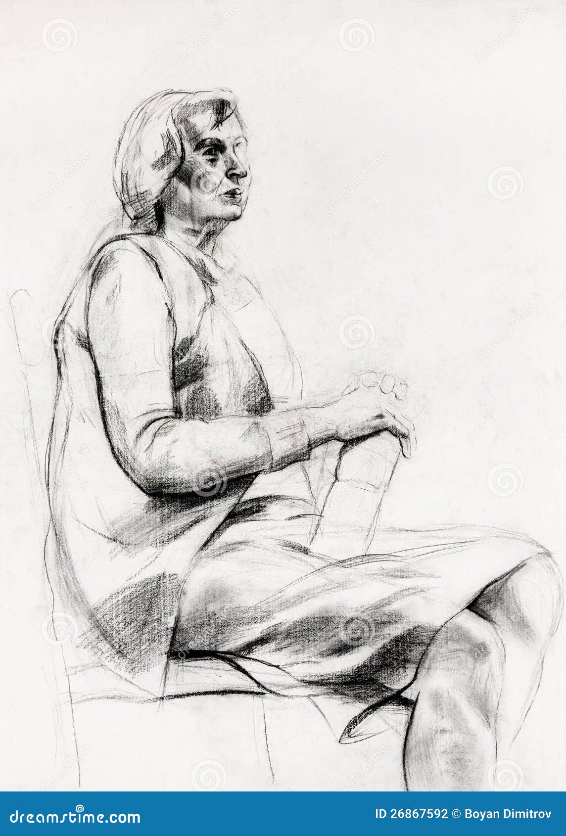 Woman sitting sketch stock illustration. Illustration of graphic - 26867592