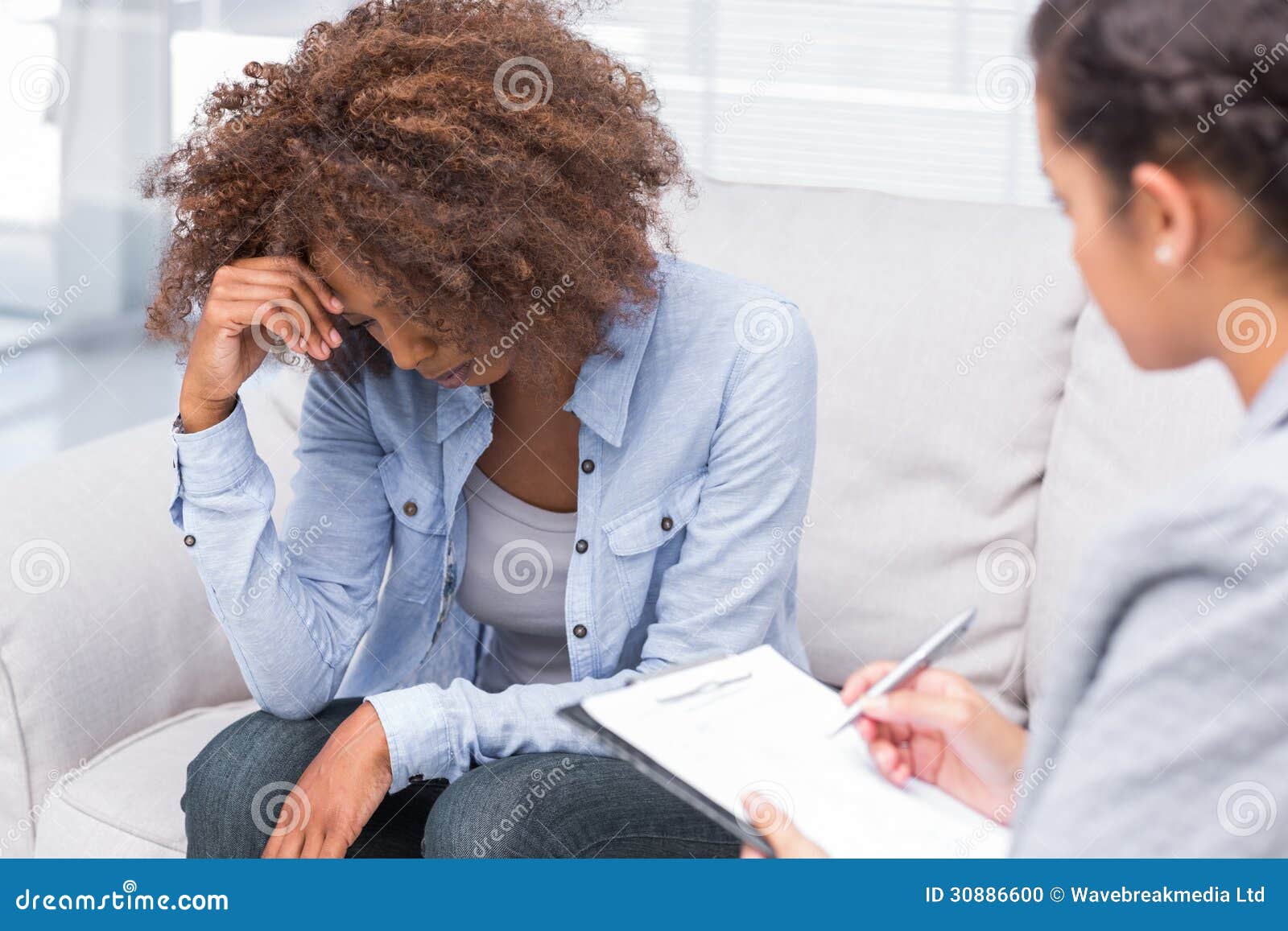 Woman Sitting on Sofa and Crying in Therapy Stock Photo - Image of ...