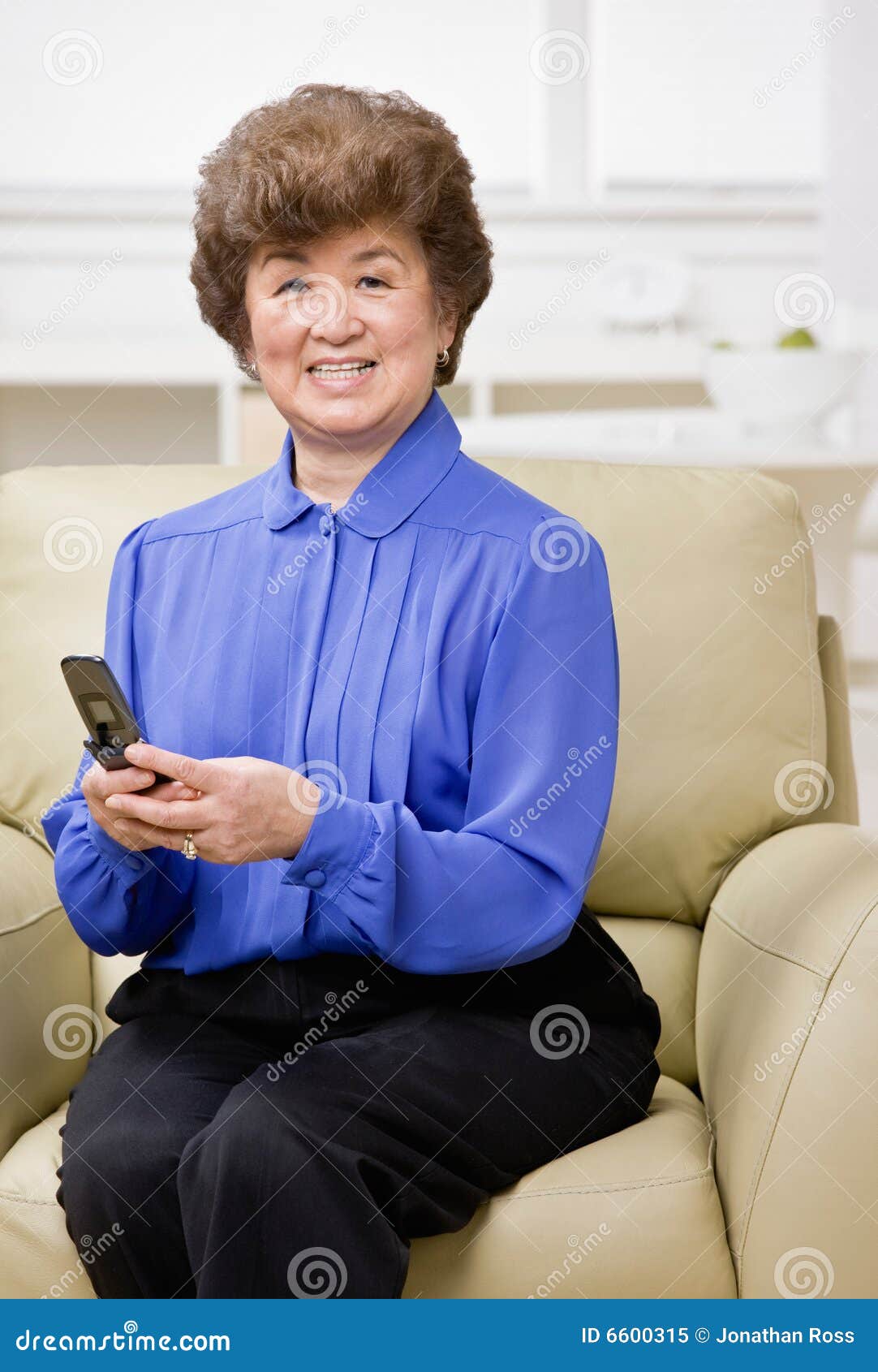 Woman Sitting on Sofa Text Messaging Stock Image - Image of confidence ...