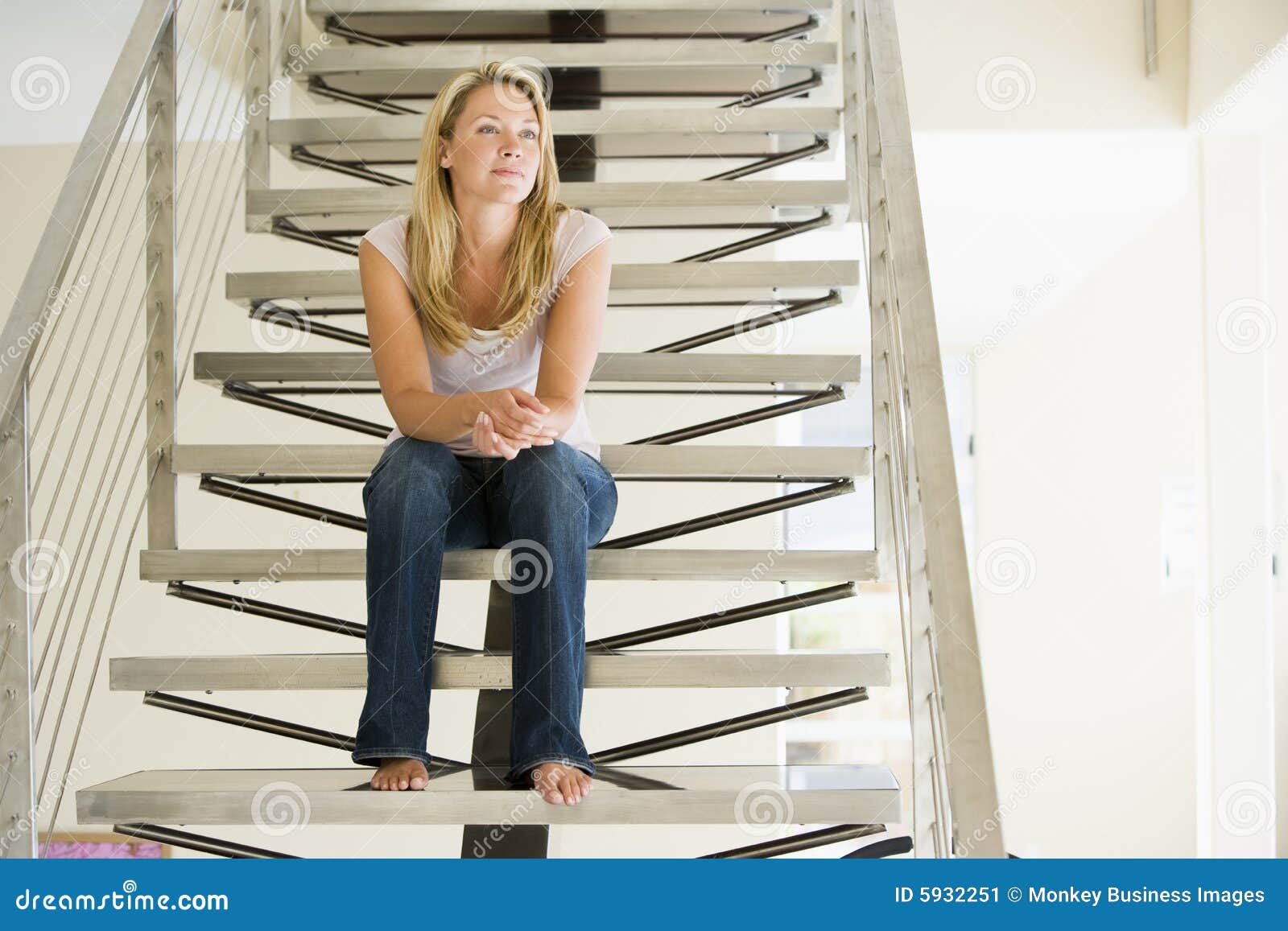 Woman sitting on stairs stock image. Image of modern, woman - 5932251