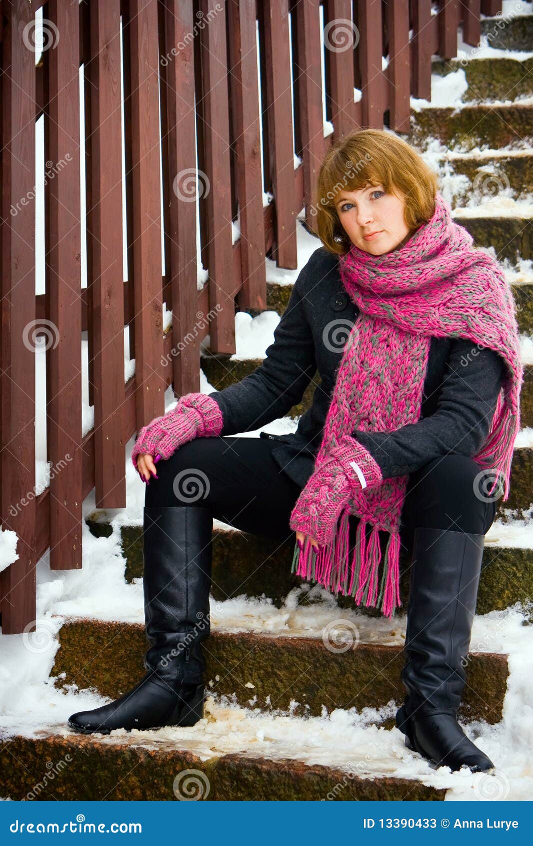 Woman Sitting on the Steps stock image. Image of caucasian - 13390433