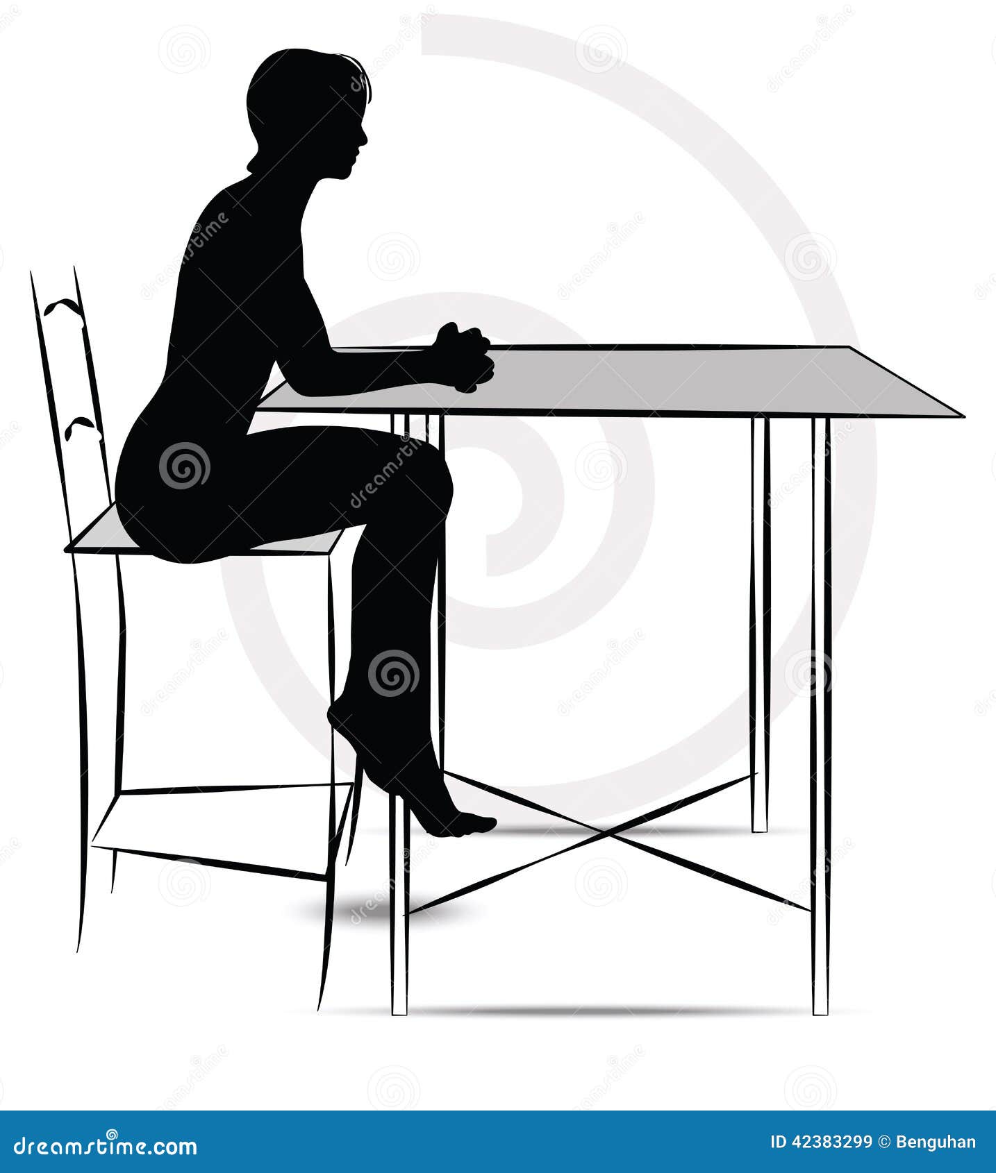 Woman sitting at the table stock illustration. Illustration of lunch ...