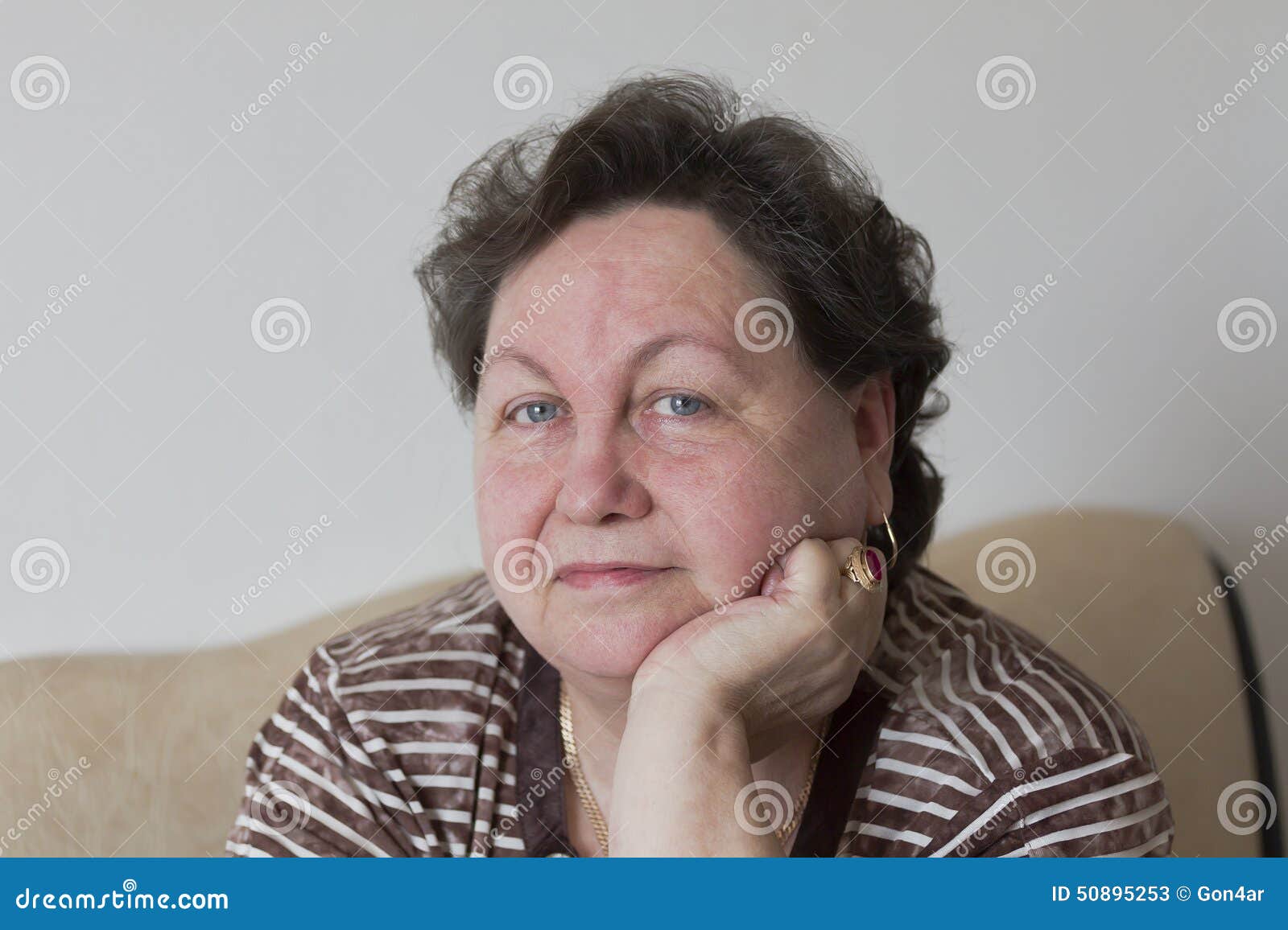 Woman Sitting at the Table,leaning on One Arm Stock Image - Image of ...