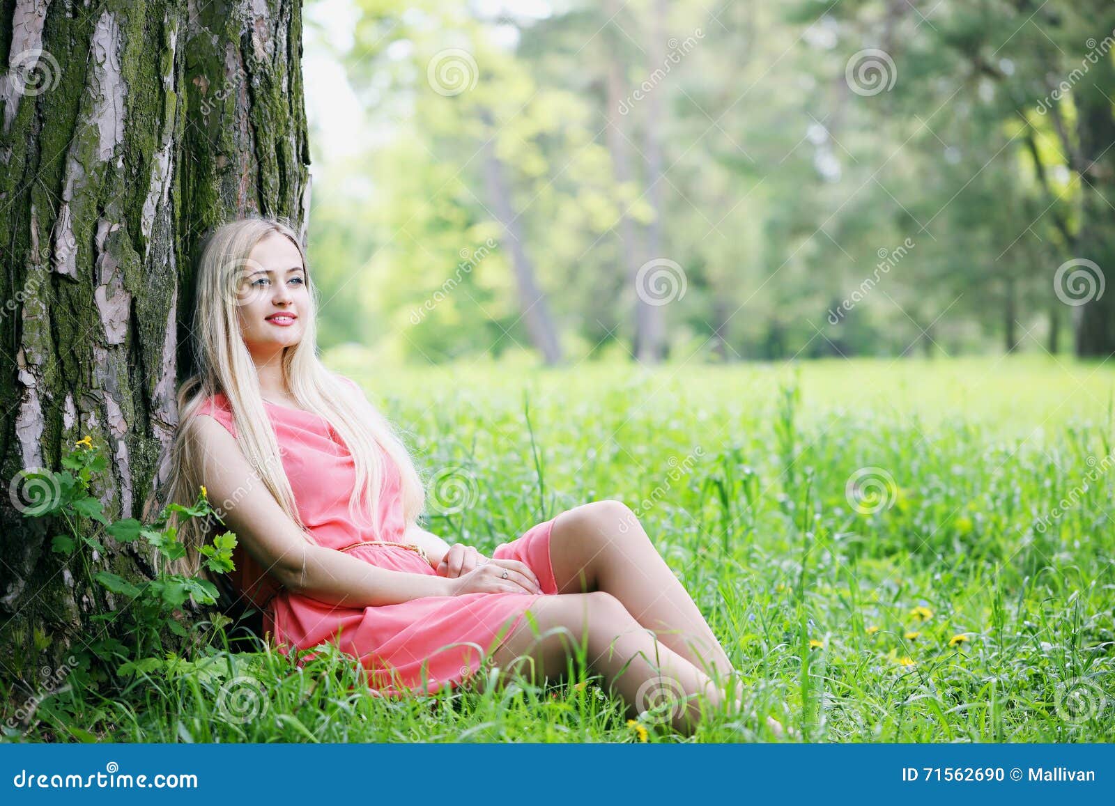 Woman sitting under a tree stock photo. Image of casual - 71562690