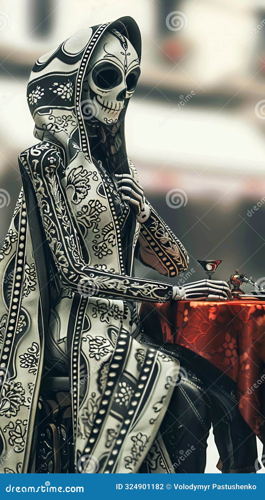 A Woman in a Skeleton Costume Sitting at a Table Stock Photo - Image of ...