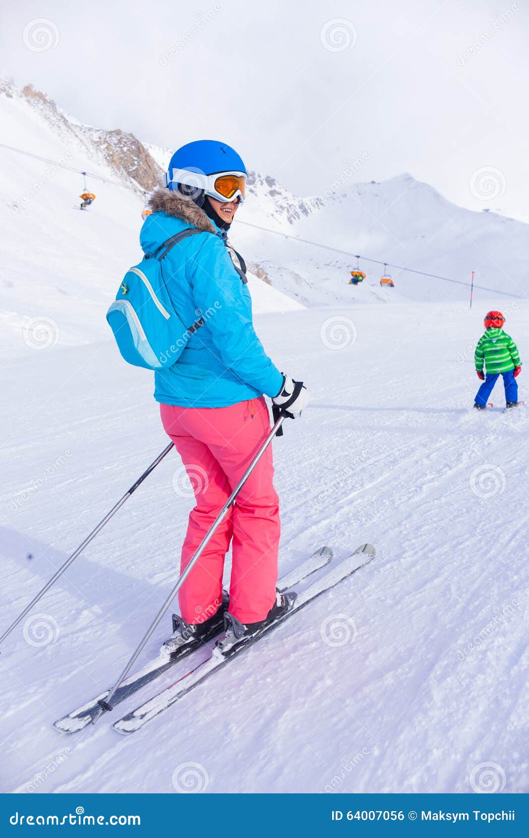 Woman on the Ski stock photo. Image of downhill, defense - 64007056
