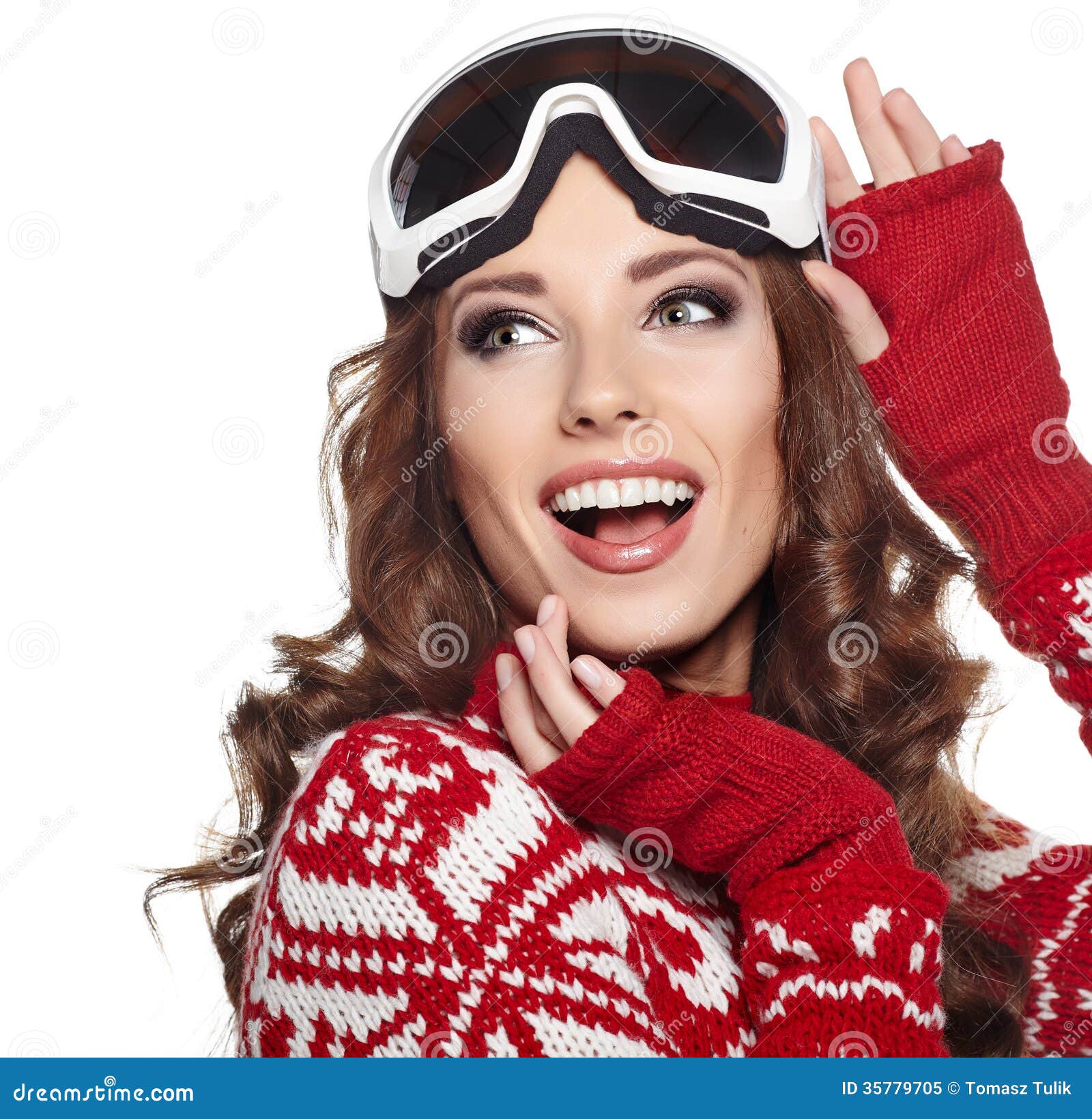 Woman with Ski Goggle Isolated on White Stock Image - Image of space ...