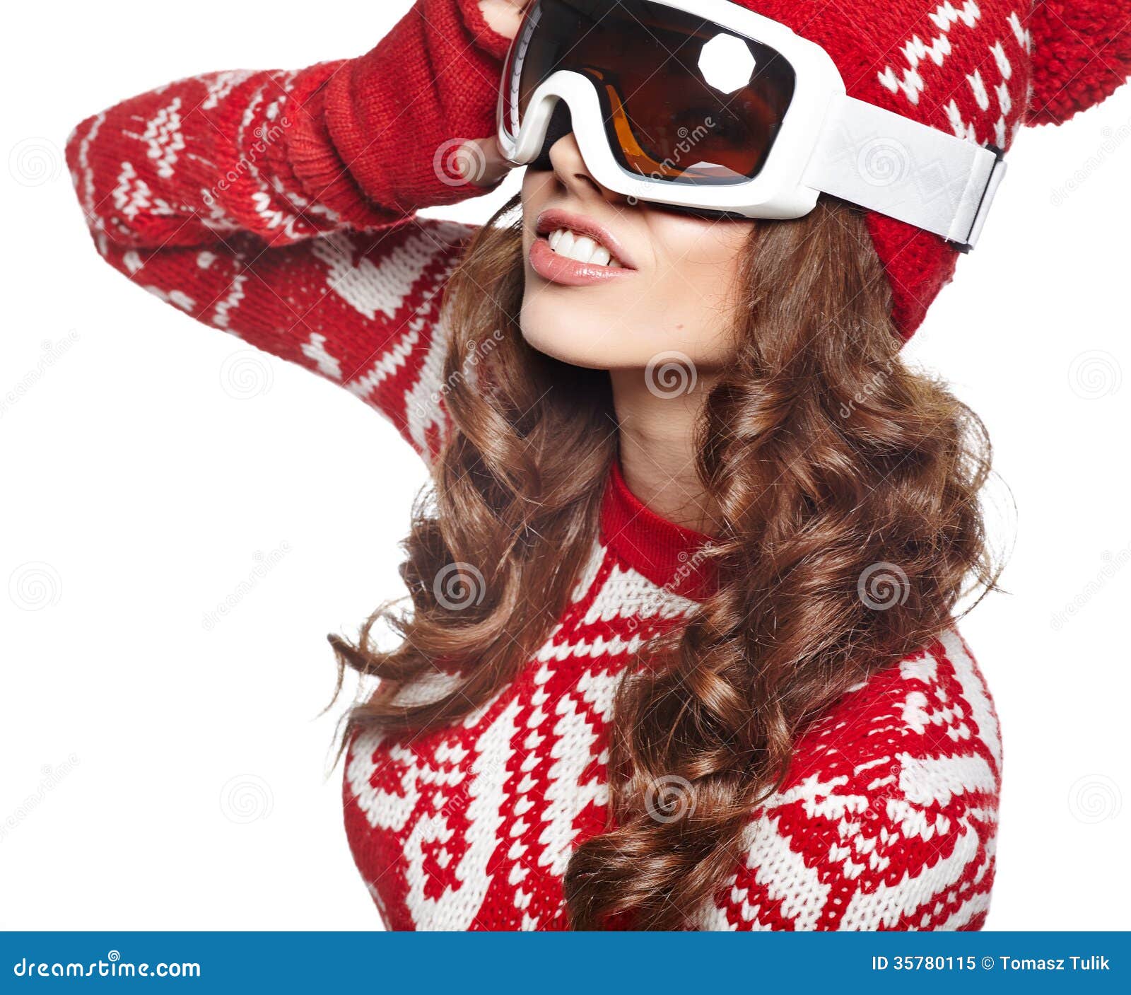 Woman with Ski Goggle Isolated on White Stock Image - Image of happy ...