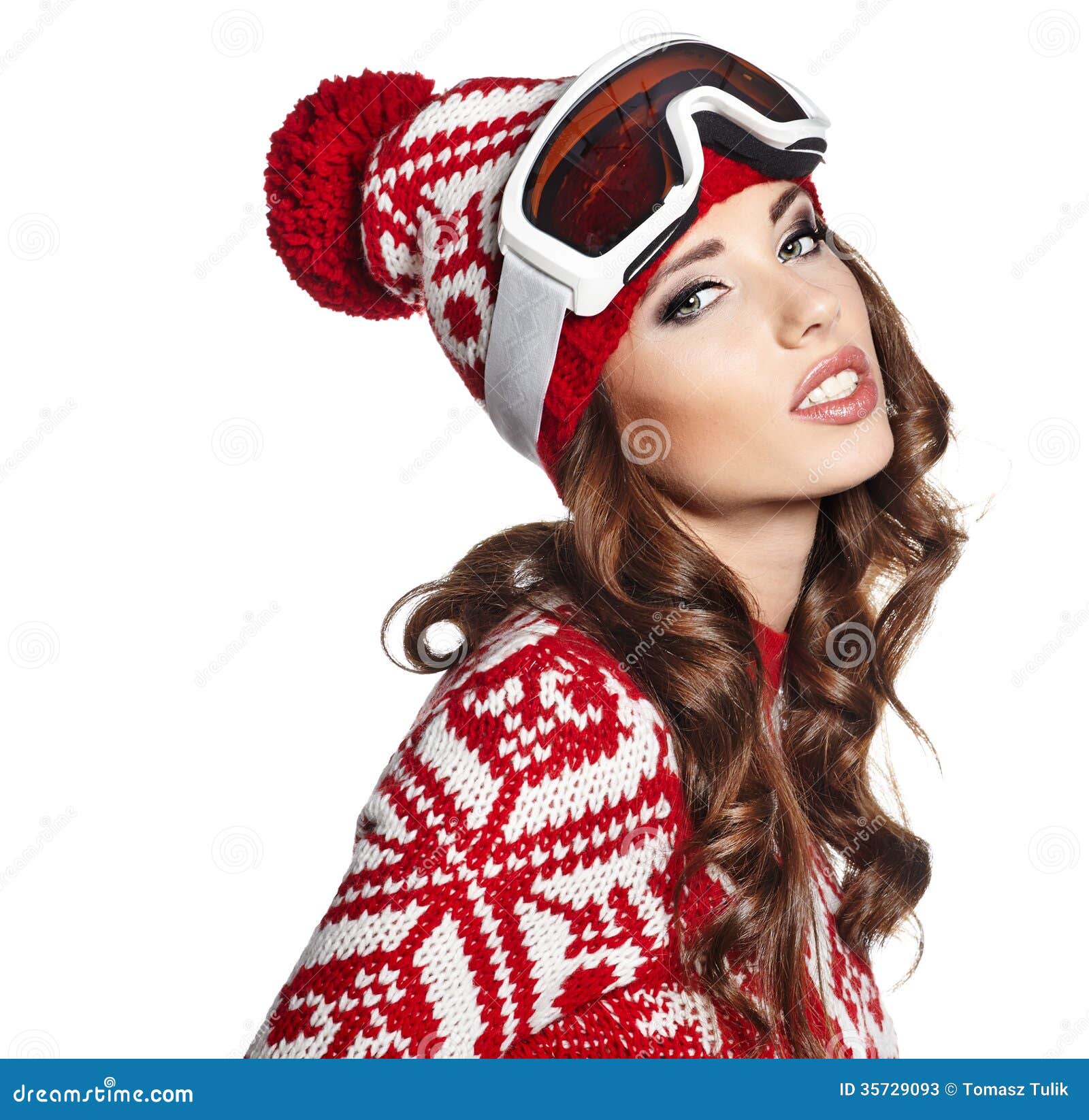 Woman with ski goggles stock image. Image of female, violet - 35729093