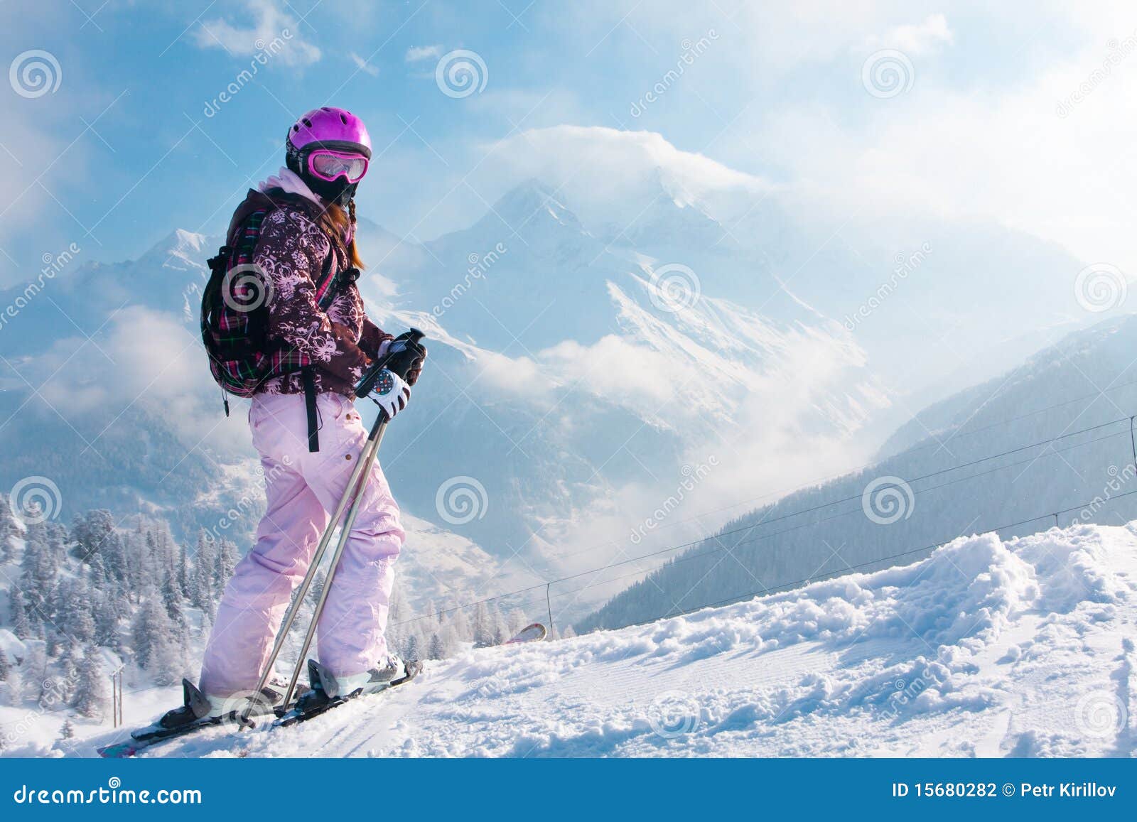 Woman skiier. the Alps stock photo. Image of watching - 15680282