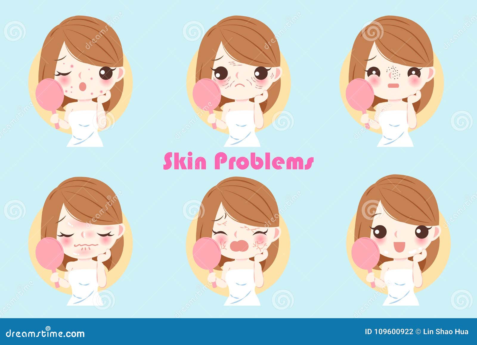 Woman Skin Problem Vector Illustration. Female Face With Skins ...