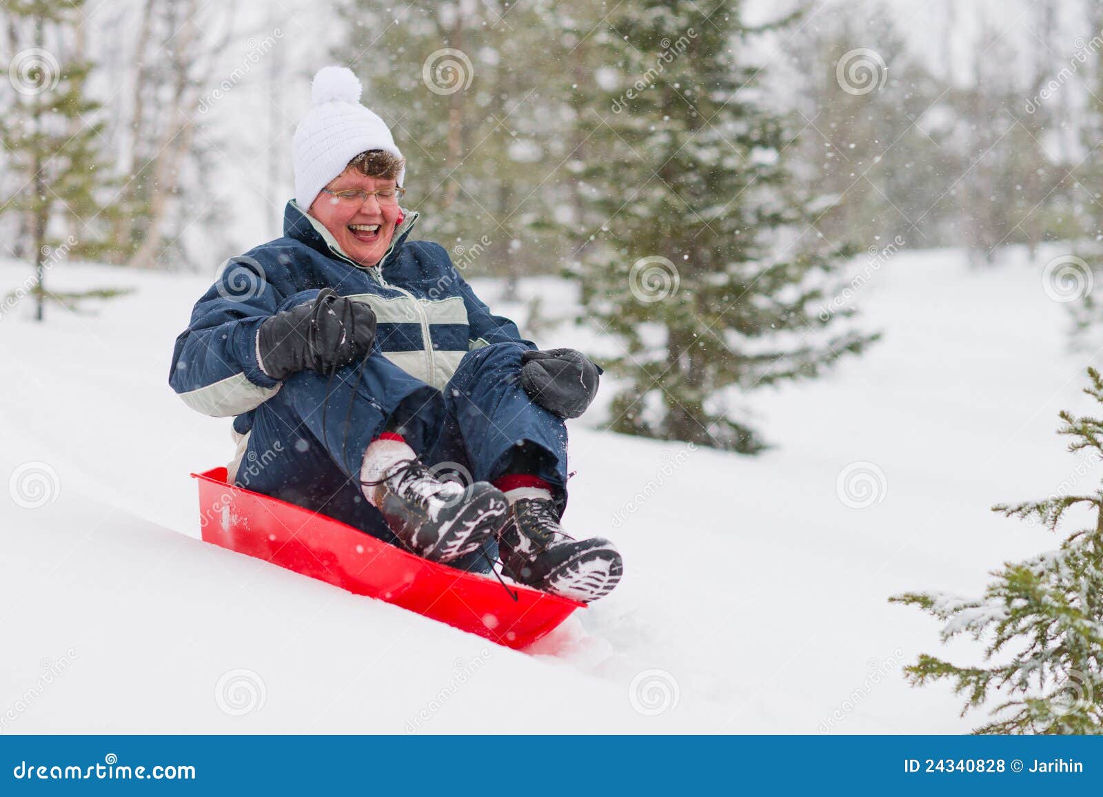 Woman and sled stock photo. Image of adult, smiling, sledding - 24340828