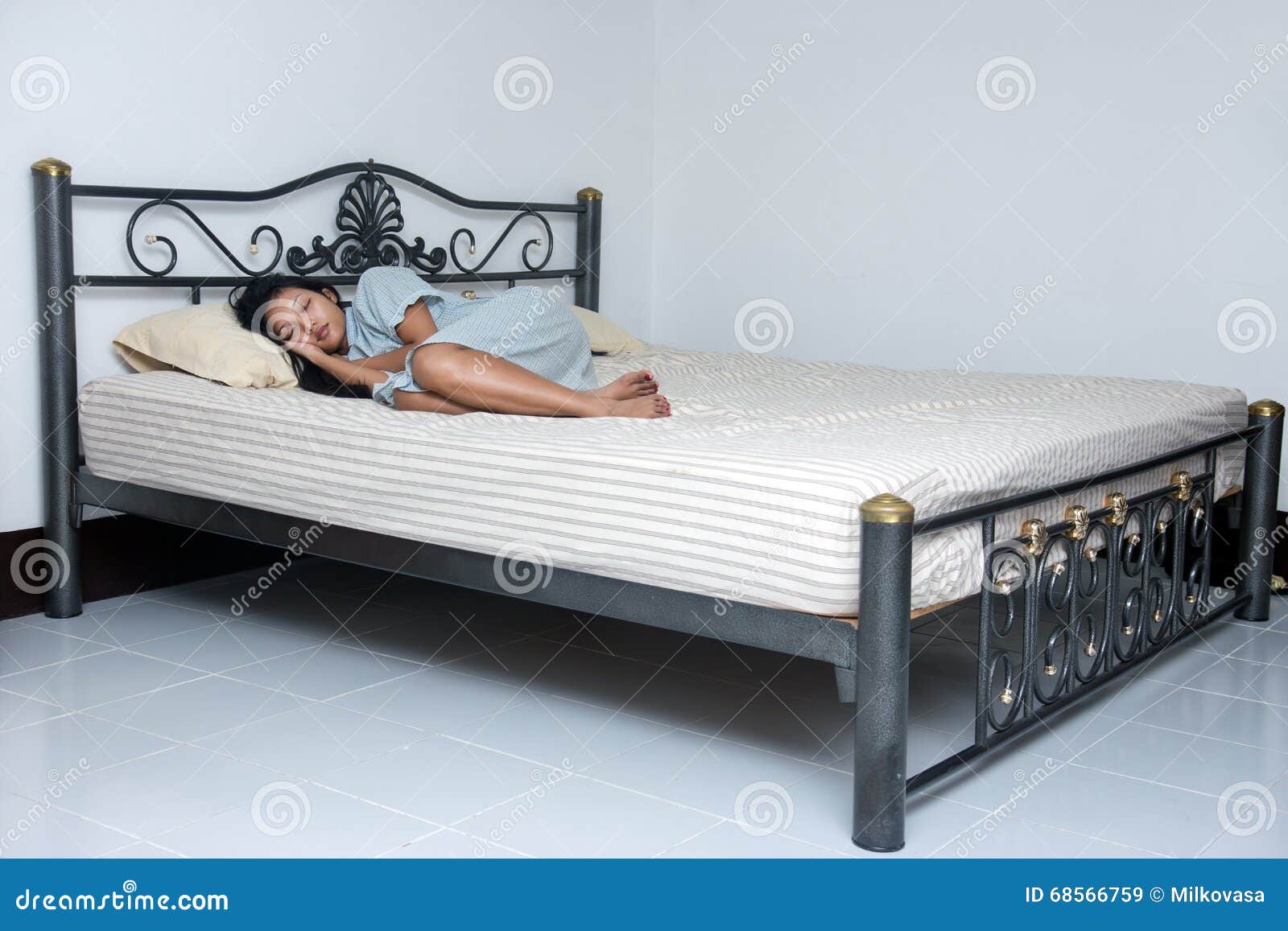Woman Sleeping Alone in the Big Bed Stock Image - Image of brunette ...