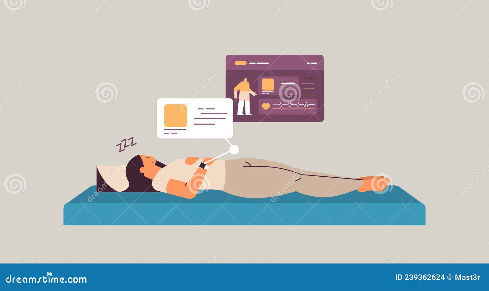 Sleep Control Cartoon Concept Vector. Young Woman Character Uses Smart ...