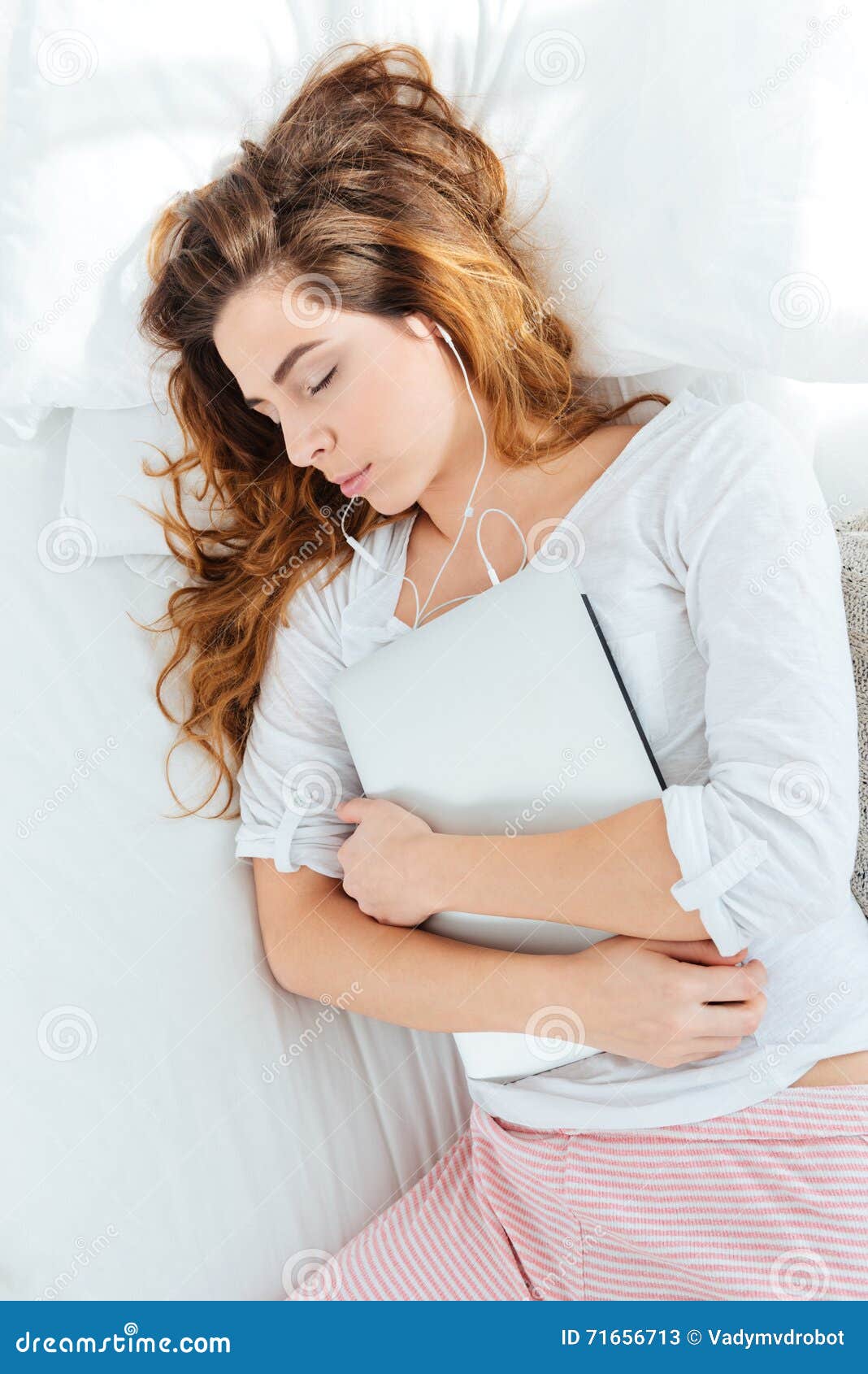 Woman Sleeping on the Bed with Laptop Computer Stock Image - Image of ...