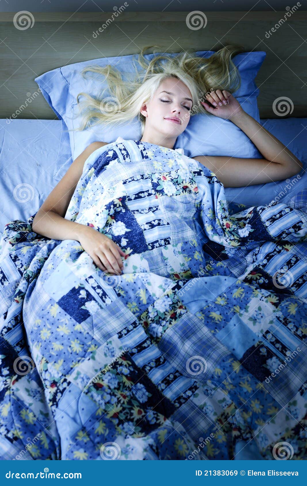 Woman Sleeping in Bed at Night Stock Image - Image of peacefully ...