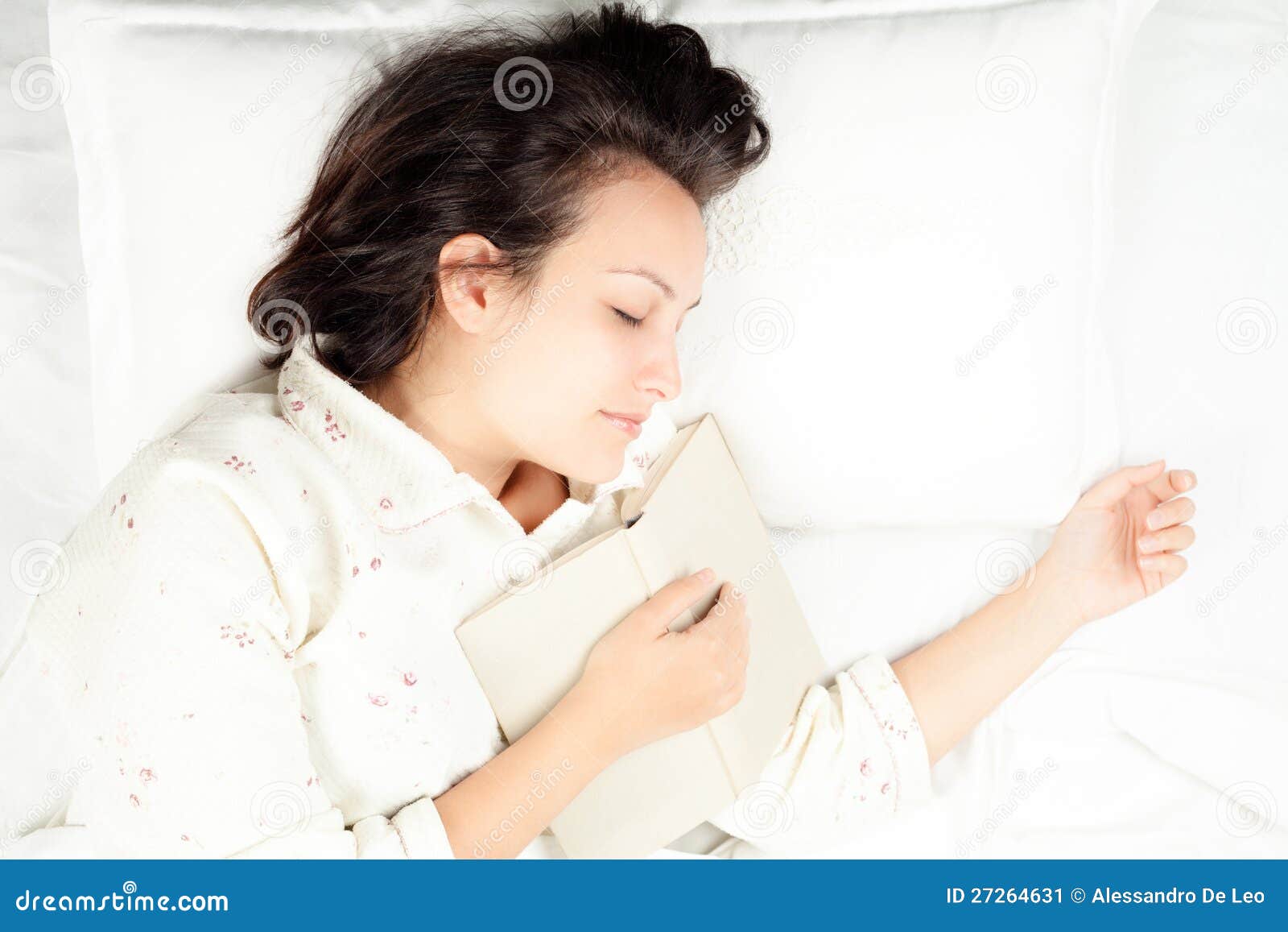 Woman Sleeping with Book stock image. Image of view, pajama - 27264631