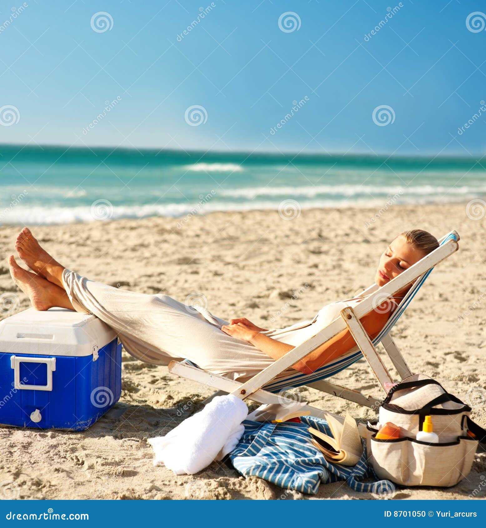 Woman Sleeping on a Deck Chair by the Beach Stock Photo - Image of ...