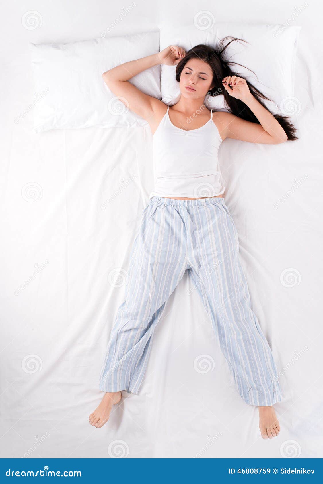 Woman Sleeping in Free Fall Position Stock Image - Image of pillow ...