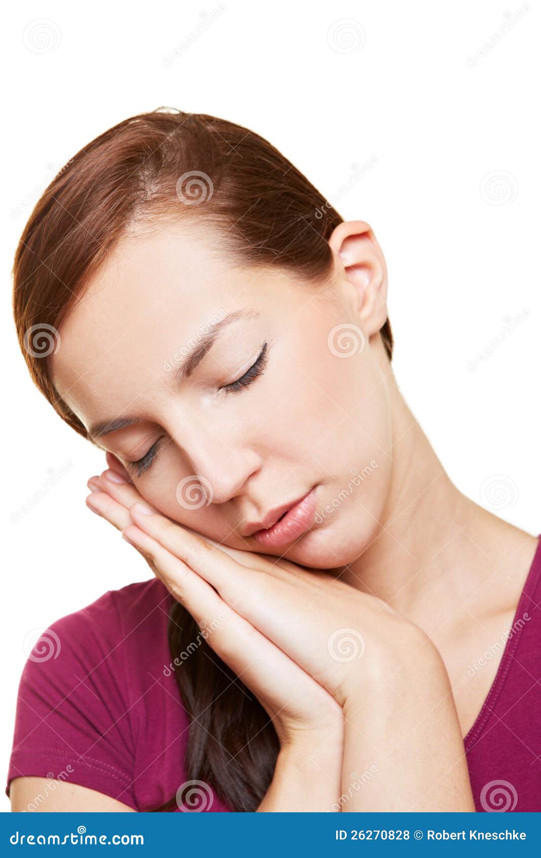 Woman Sleeping with Hands on Cheeks Stock Photo - Image of face, effort ...