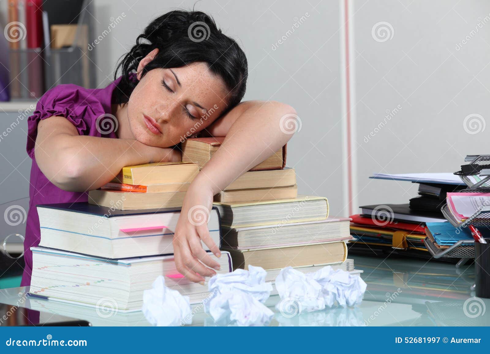 Woman Sleeping on Her Books Stock Image - Image of books, exam: 52681997