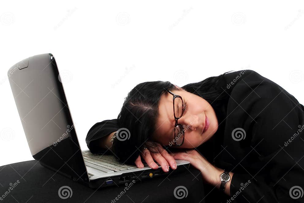 Woman sleeping on keyboard stock photo. Image of isolated - 19453708