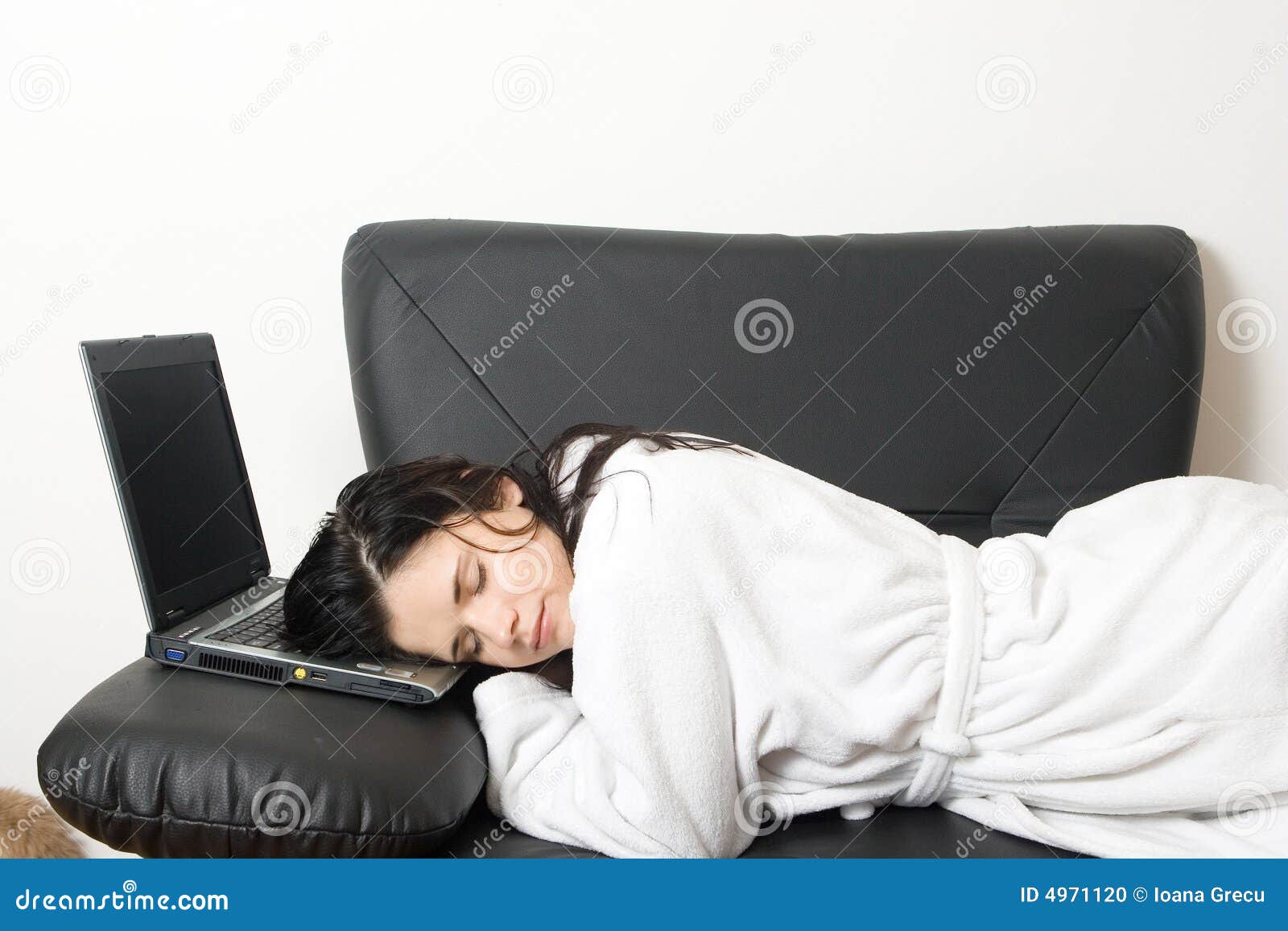 Woman sleeping on laptop stock photo. Image of lean, leaning - 4971120
