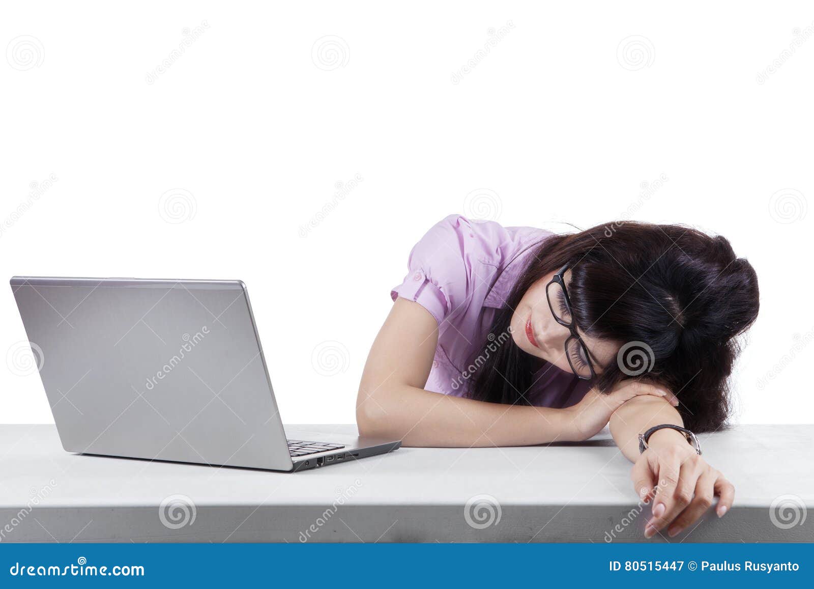 Woman Sleeping with Laptop in the Workplace Stock Image - Image of ...