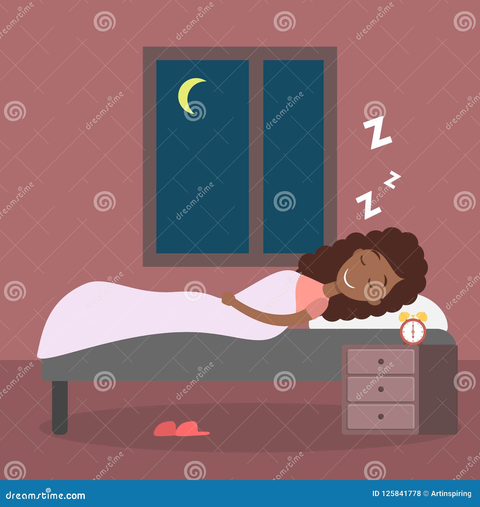 Woman Sleeping at Night in Her Bed Stock Vector - Illustration of ... Woman Sleeping at Night in Her Bed Stock Vector - Illustration of ...