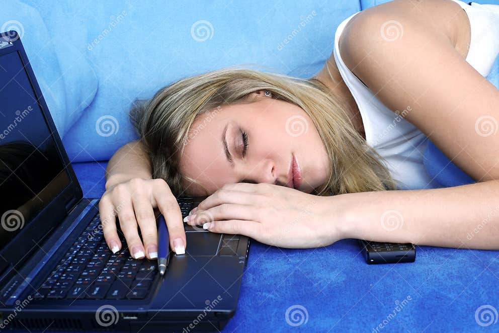 Woman sleeping at the PC stock image. Image of manager - 14030601