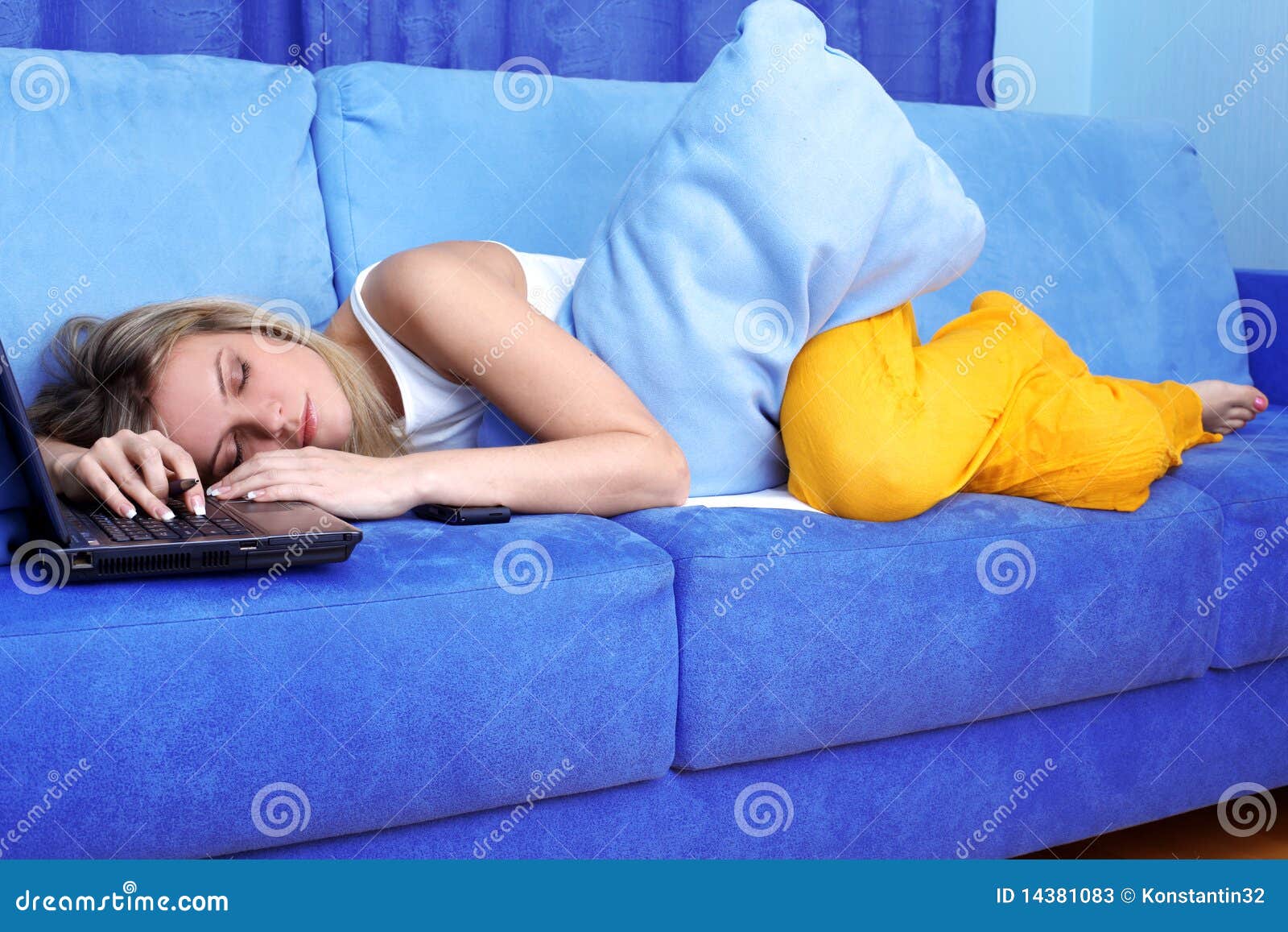 Woman sleeping at the PC stock image. Image of female - 14381083