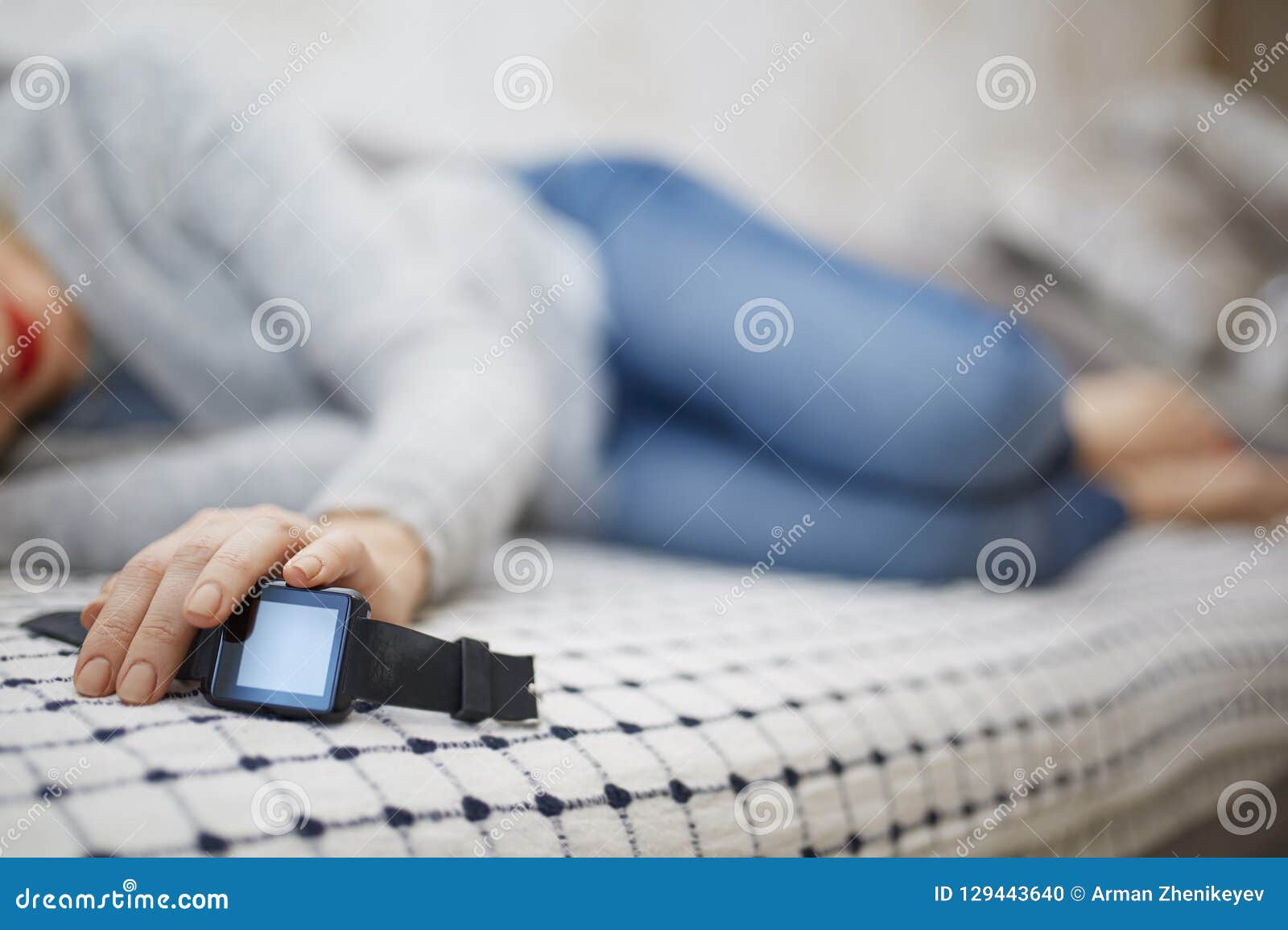 Woman Sleeping with Smartwatch Stock Photo - Image of gadget, hand ...