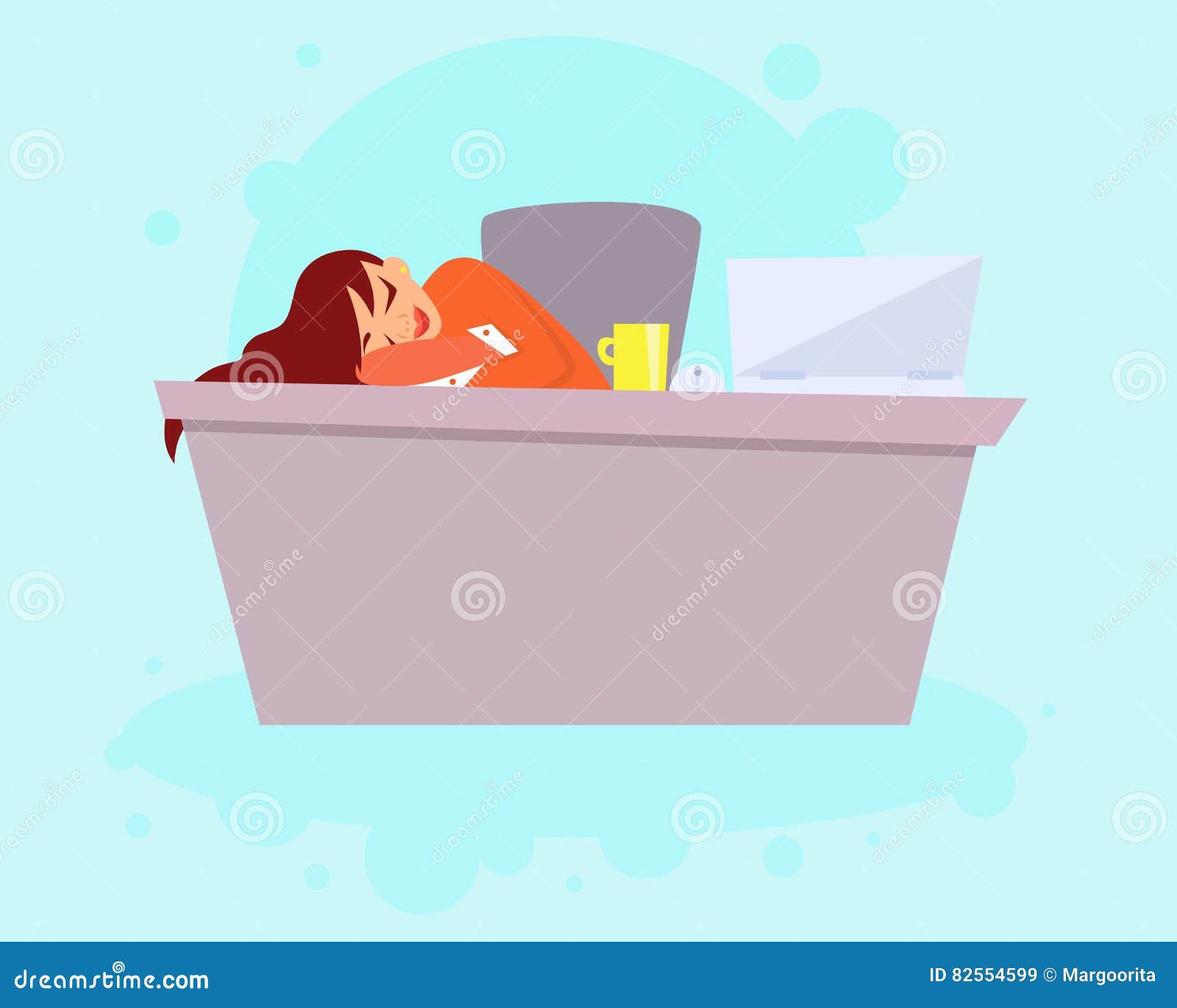 Woman sleeping on work stock vector. Illustration of desk - 82554599
