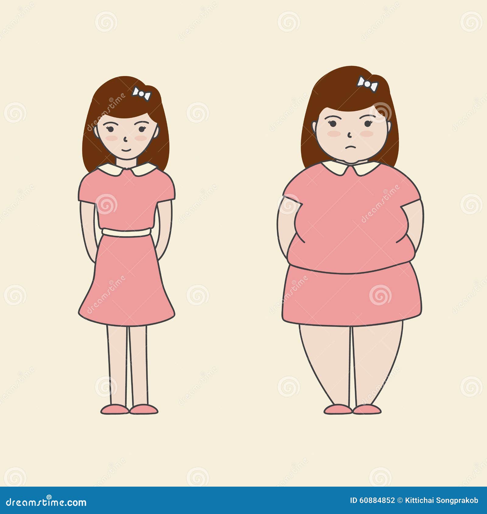 Woman Slim Fat, Cartoon Vector Stock Vector - Illustration of diet ...