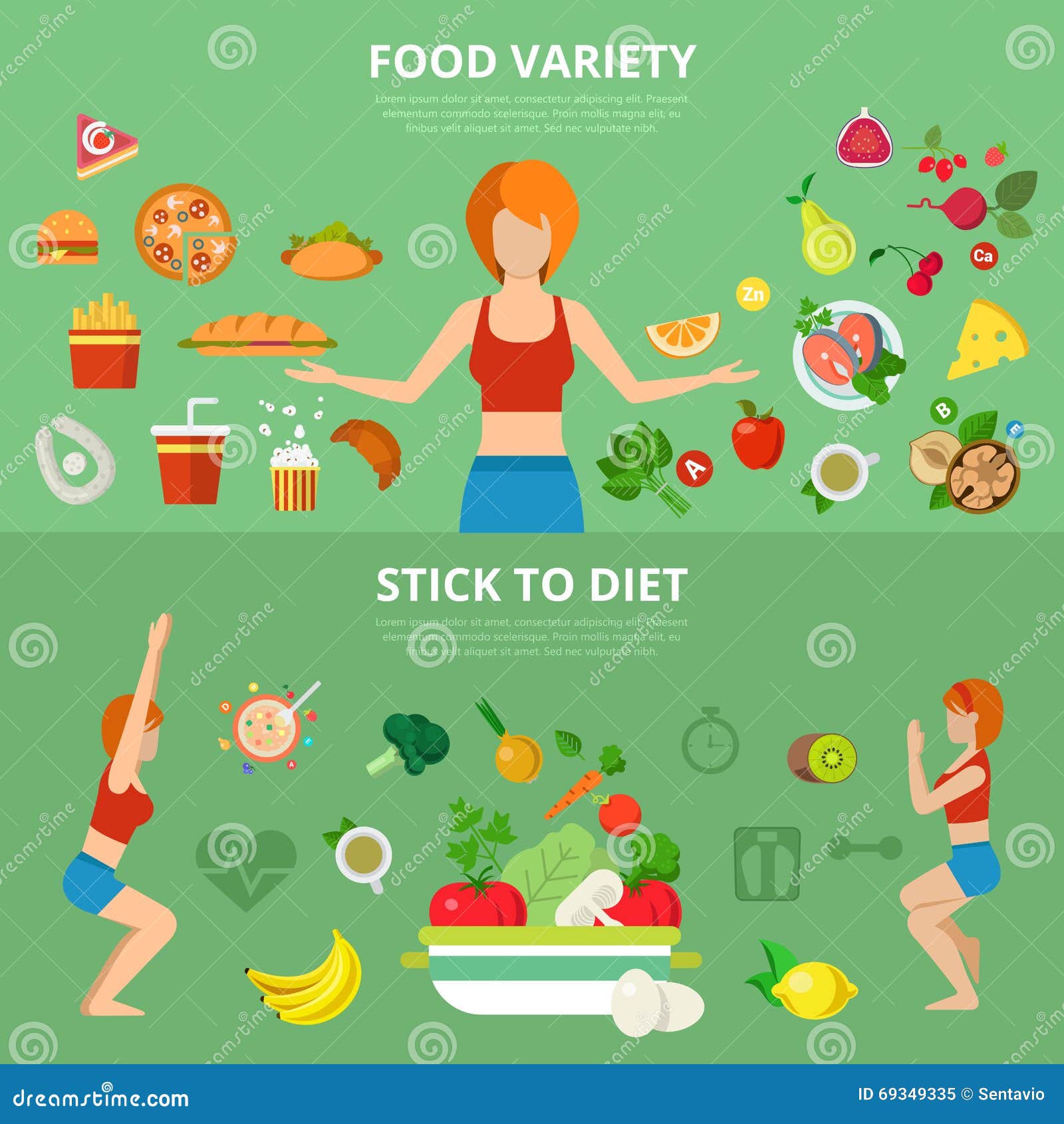 Woman Slim Lifestyle Vector Flat Infographic Health And Fitness Stock