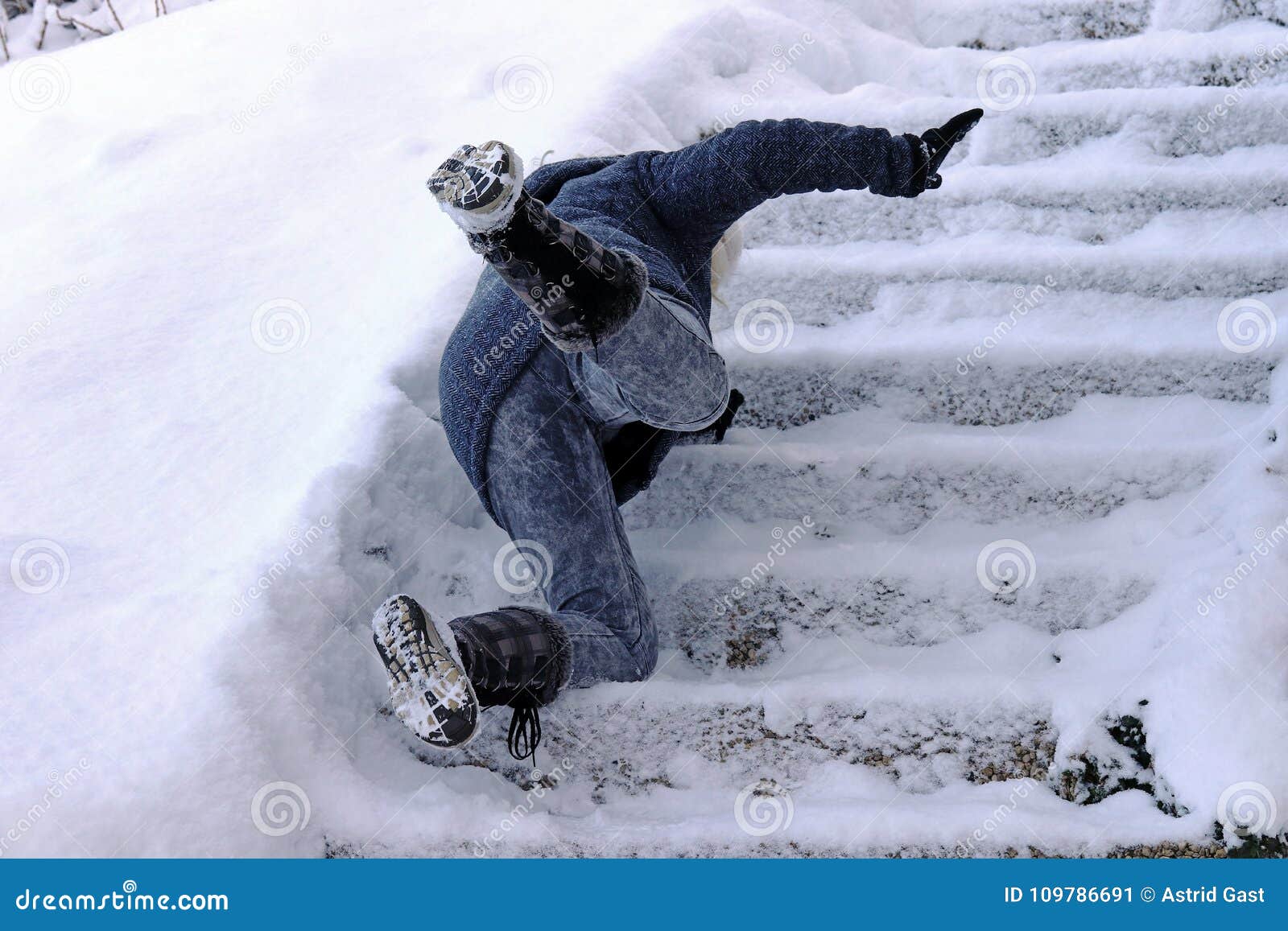 A Woman Slipped And Fell On A Wintry Staircase Royalty-Free Stock ...