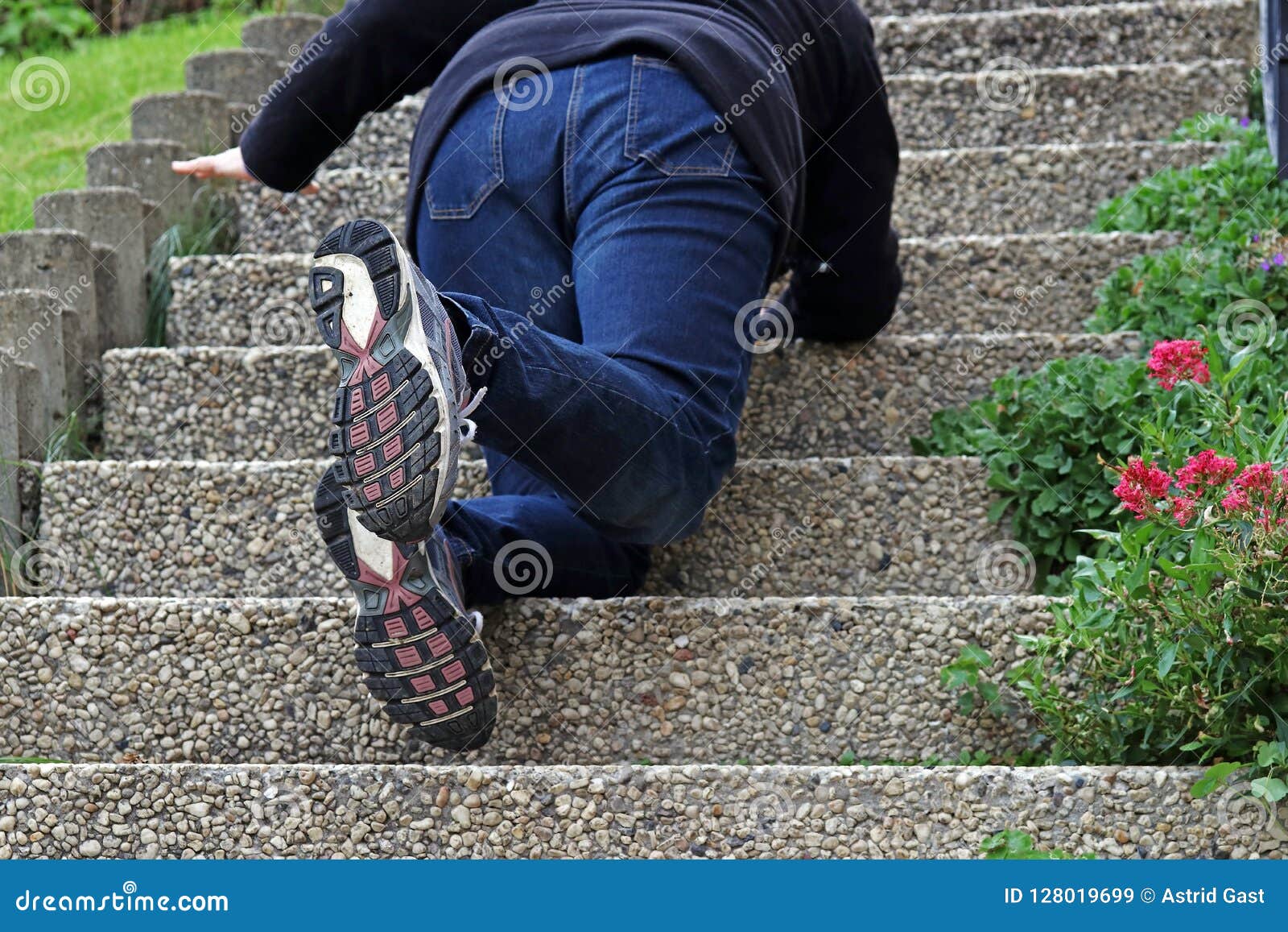 A Woman Slipped on a Staircase and Fell Down Stock Image - Image of ...