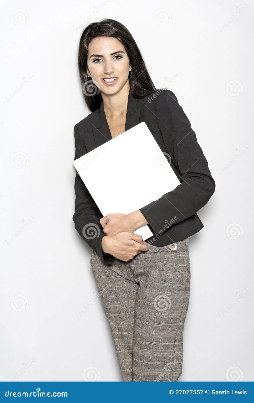 Woman in Smart Business Suit Stock Image - Image of happy, laptop: 27027557