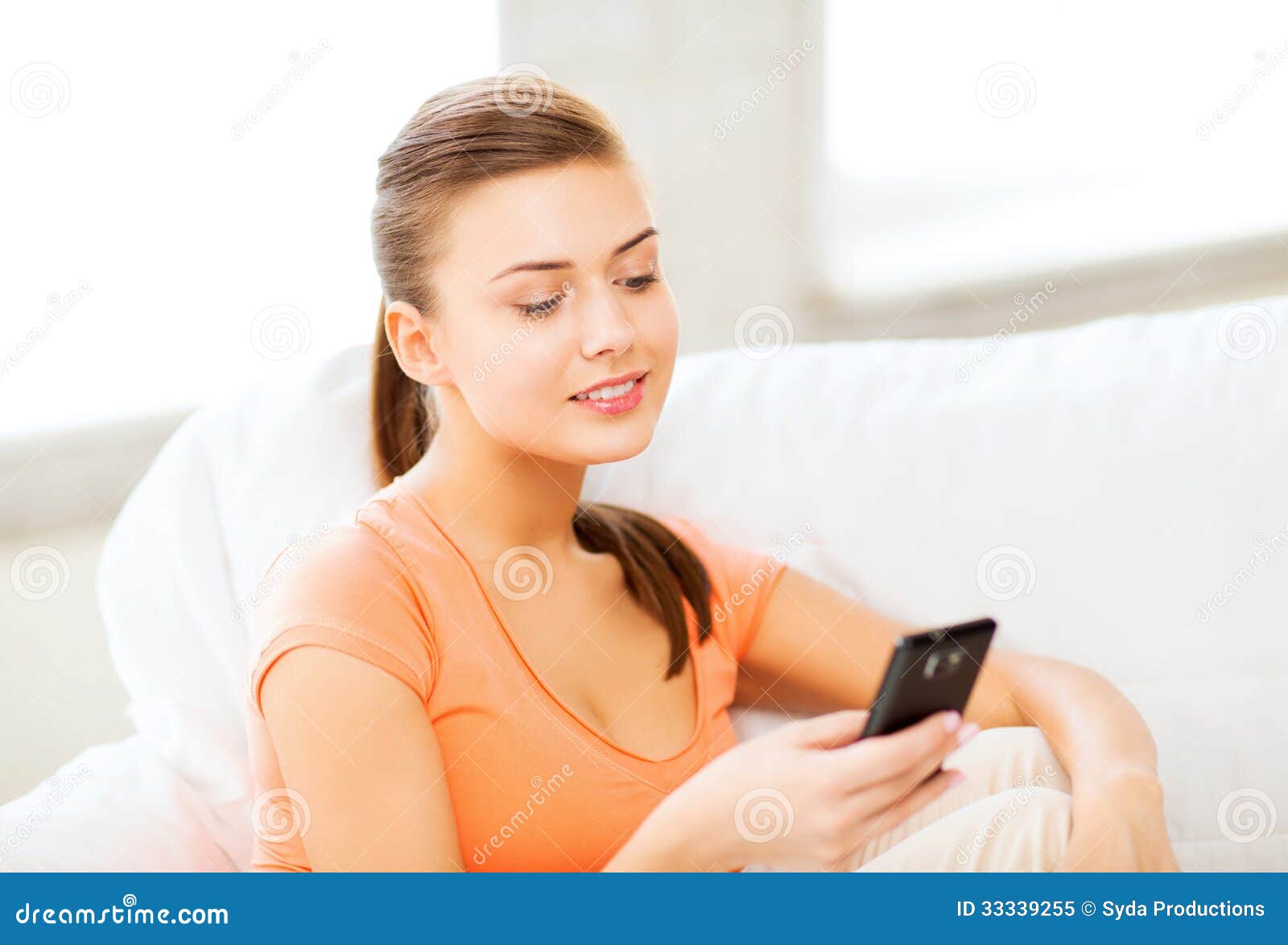 Woman with Smartphone at Home Stock Image - Image of reader, beautiful ...
