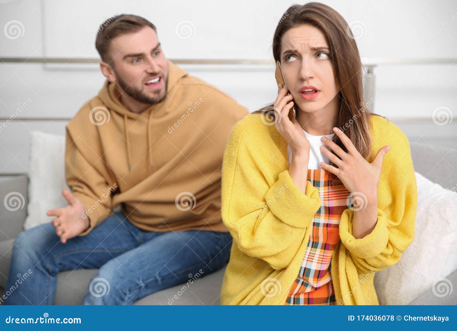 Woman with Smartphone Ignoring Her Boyfriend. Relationship Problems ...