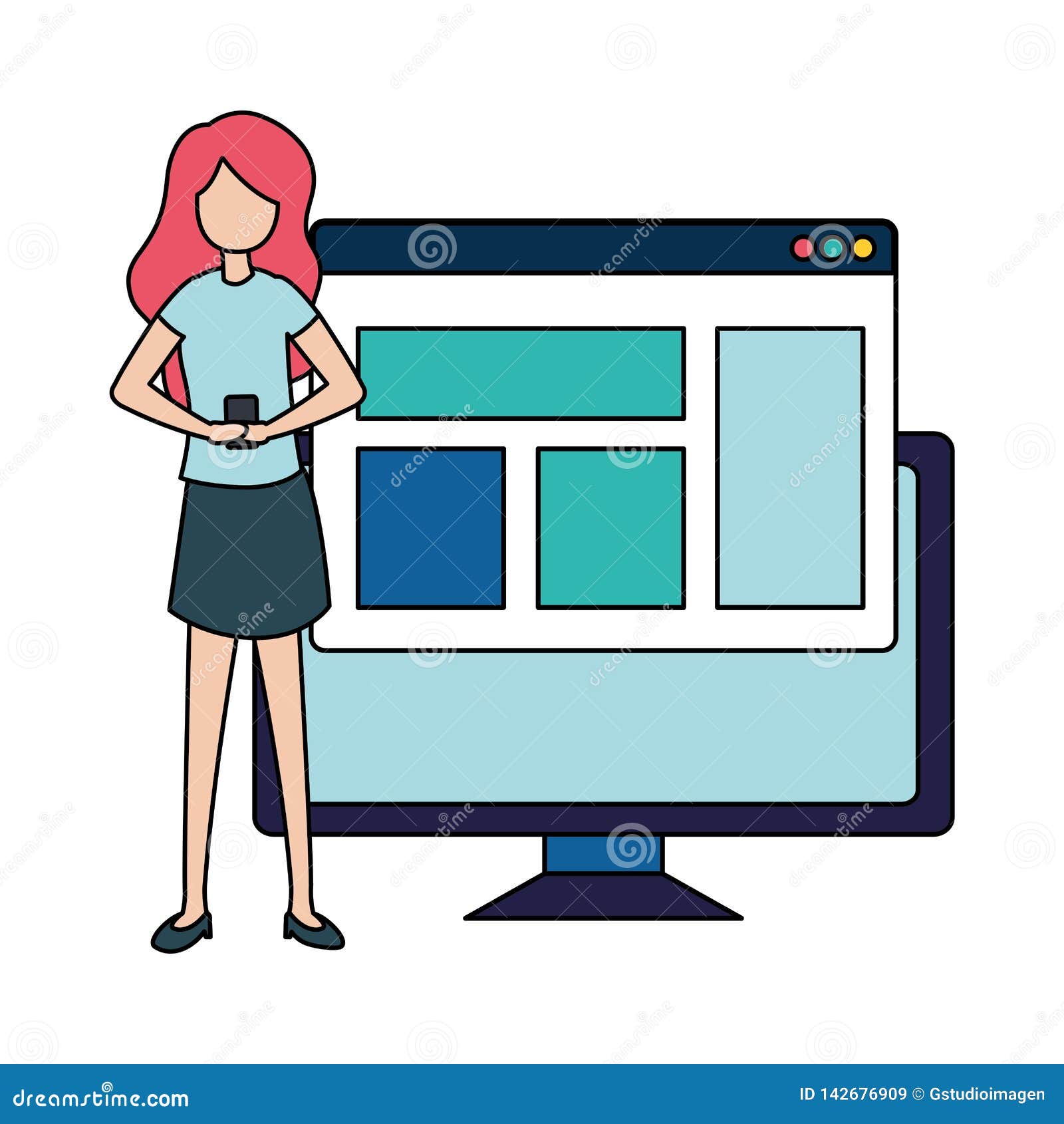 Woman with Smartphone and Social Network Profile Stock Vector ... Woman with Smartphone and Social Network Profile Stock Vector ...