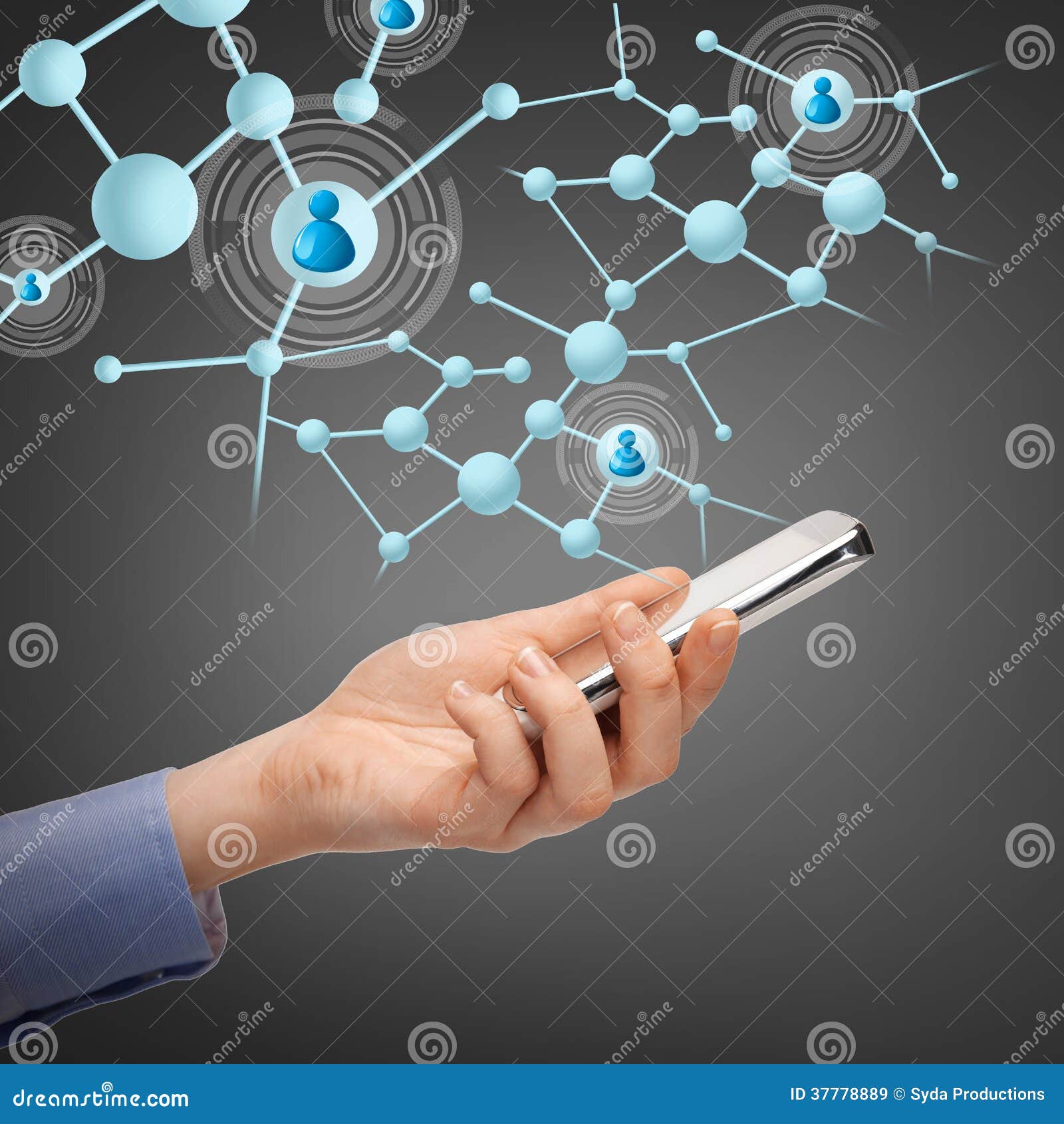 Woman with Smartphone and Virtual Contacts Stock Illustration ...