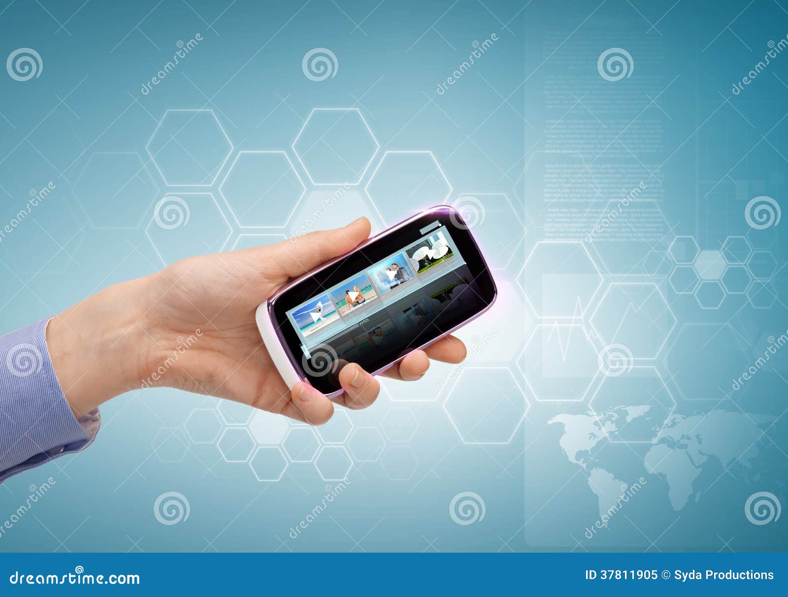 Woman with Smartphone and Virtual Screens Stock Image - Image of ...