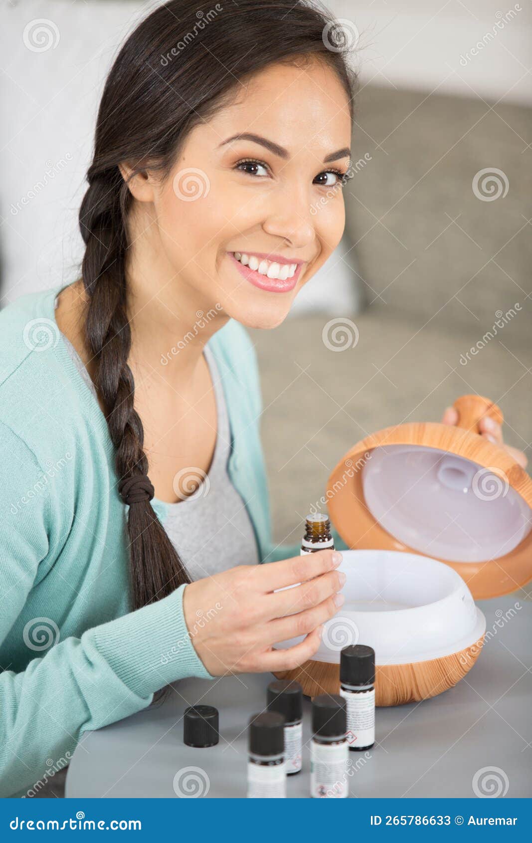 Woman Smell Aroma Oil and Using Diffuser Stock Image - Image of essence ...