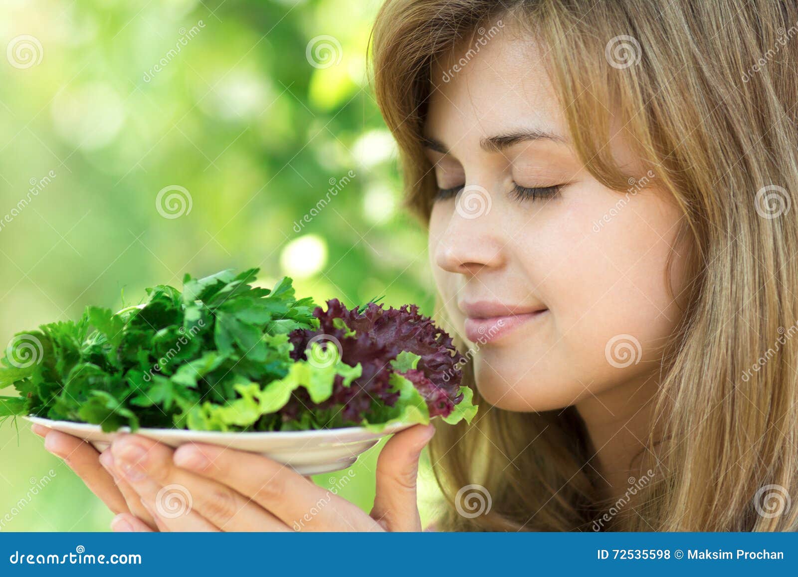 Woman Smelling the Aroma of Green Stock Photo - Image of hands, flavor ...