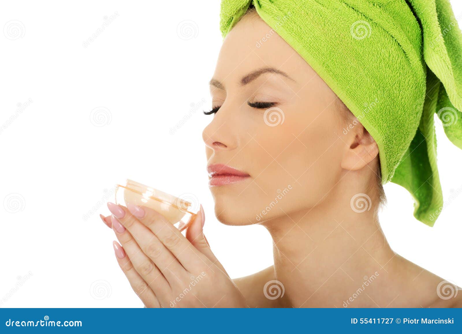 Woman Smelling Cream Moisturizer. Stock Image - Image of healthy ...