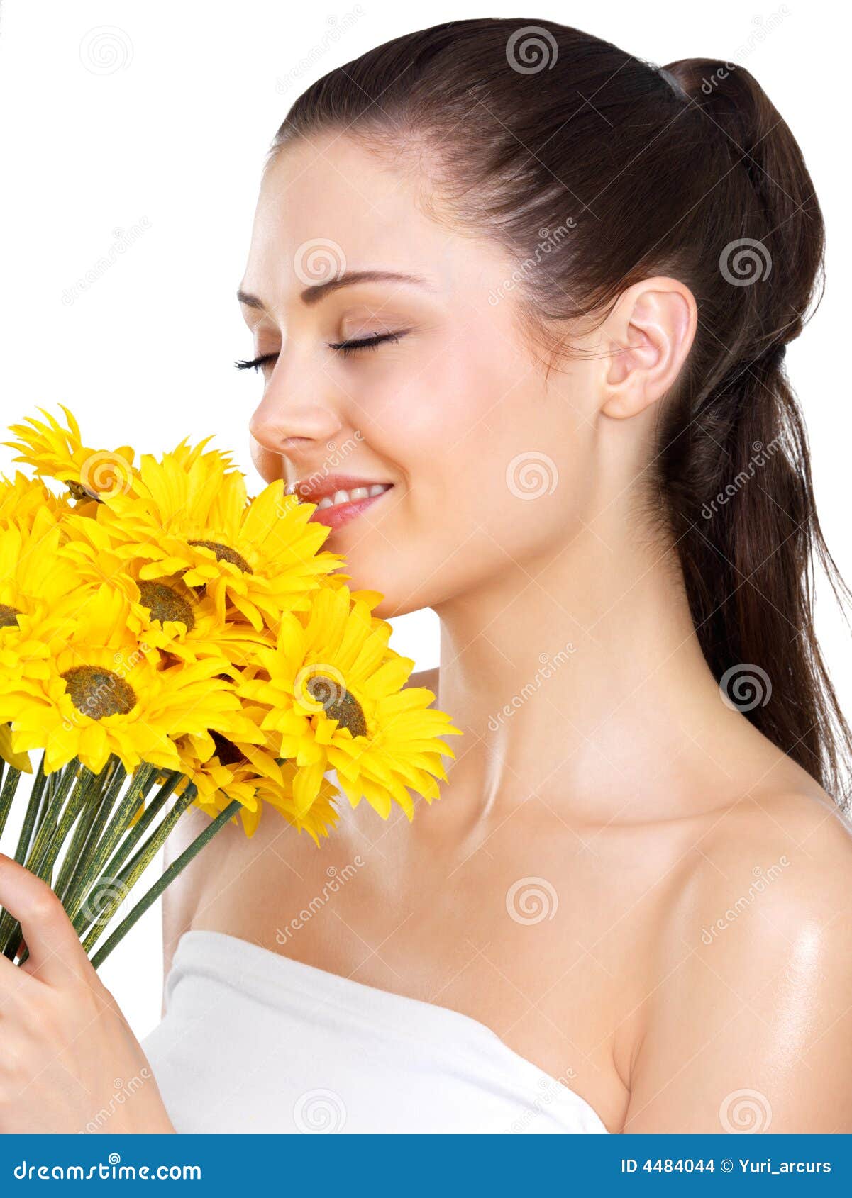 Woman smelling flowers stock photo. Image of natural, flower - 4484044