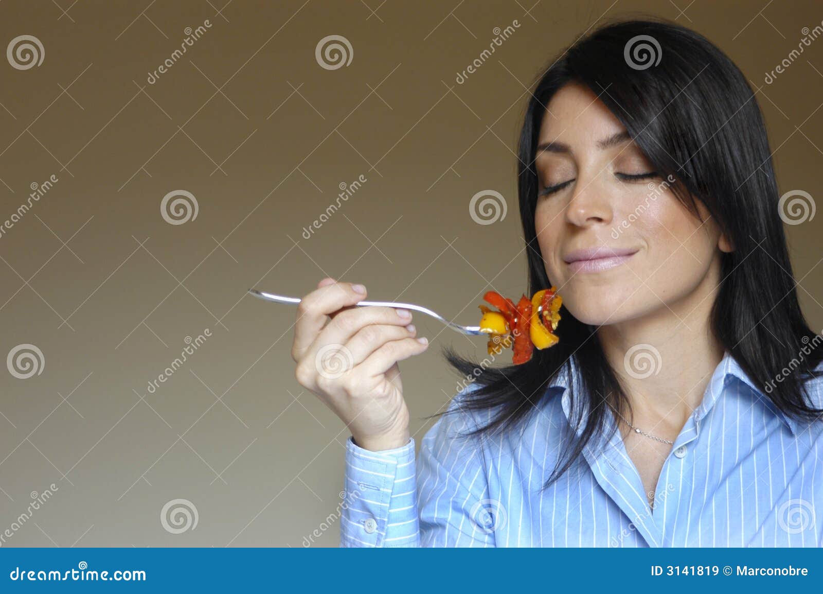 Woman smelling food stock image. Image of beautiful, close - 3141819