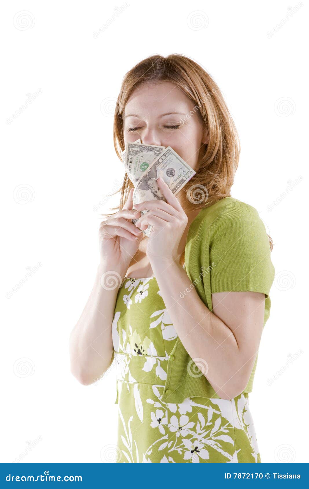 Woman smelling money stock photo. Image of sniff, white - 7872170
