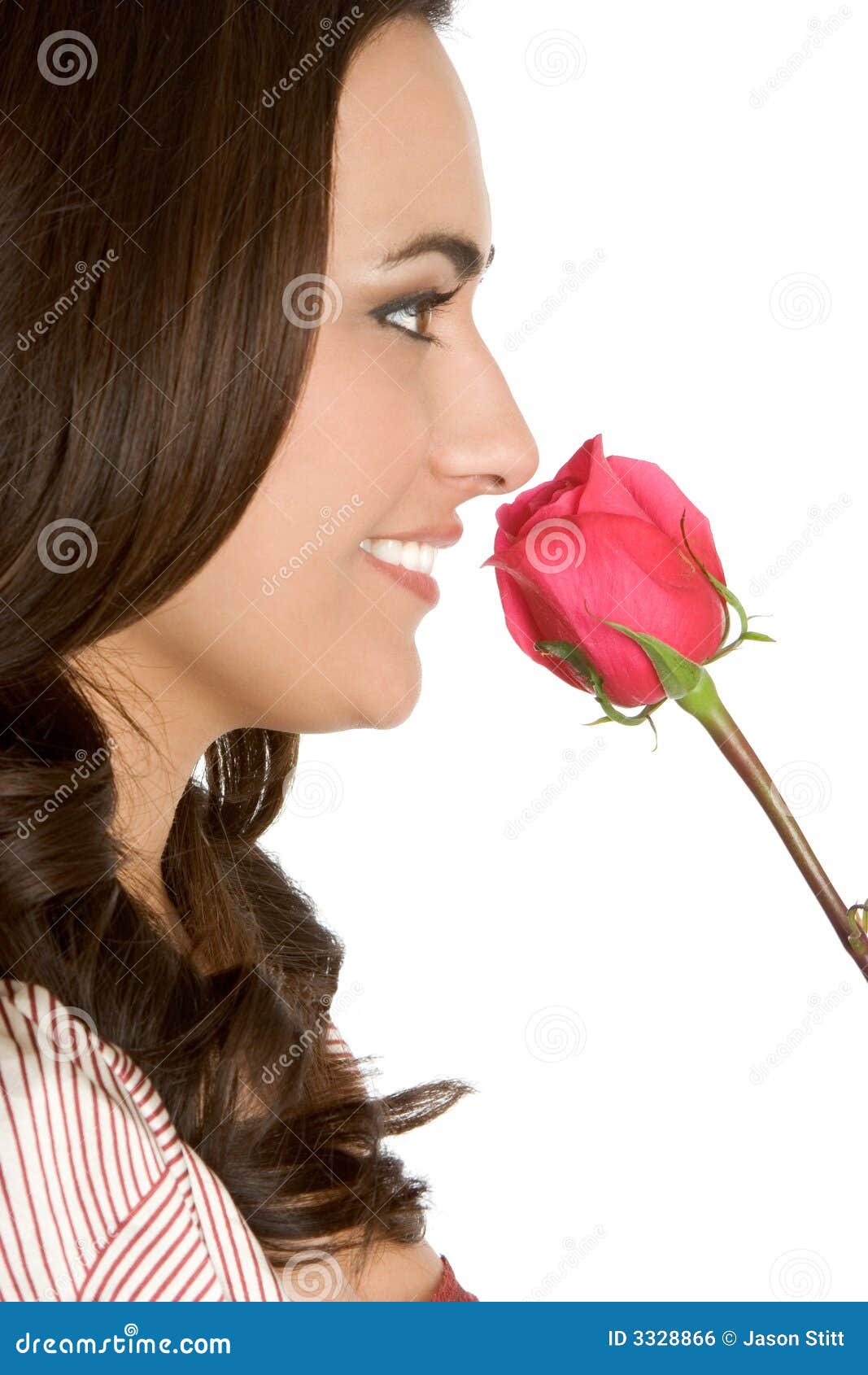 Woman Smelling Rose stock photo. Image of isolated, girls - 3328866